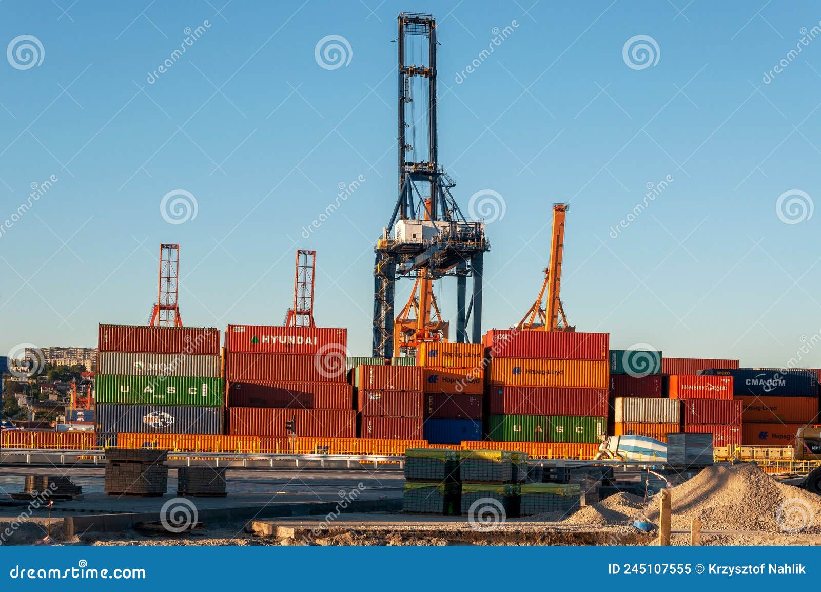 Containers and Cranes in Gdynia Harbor in Poland Editorial Image ...