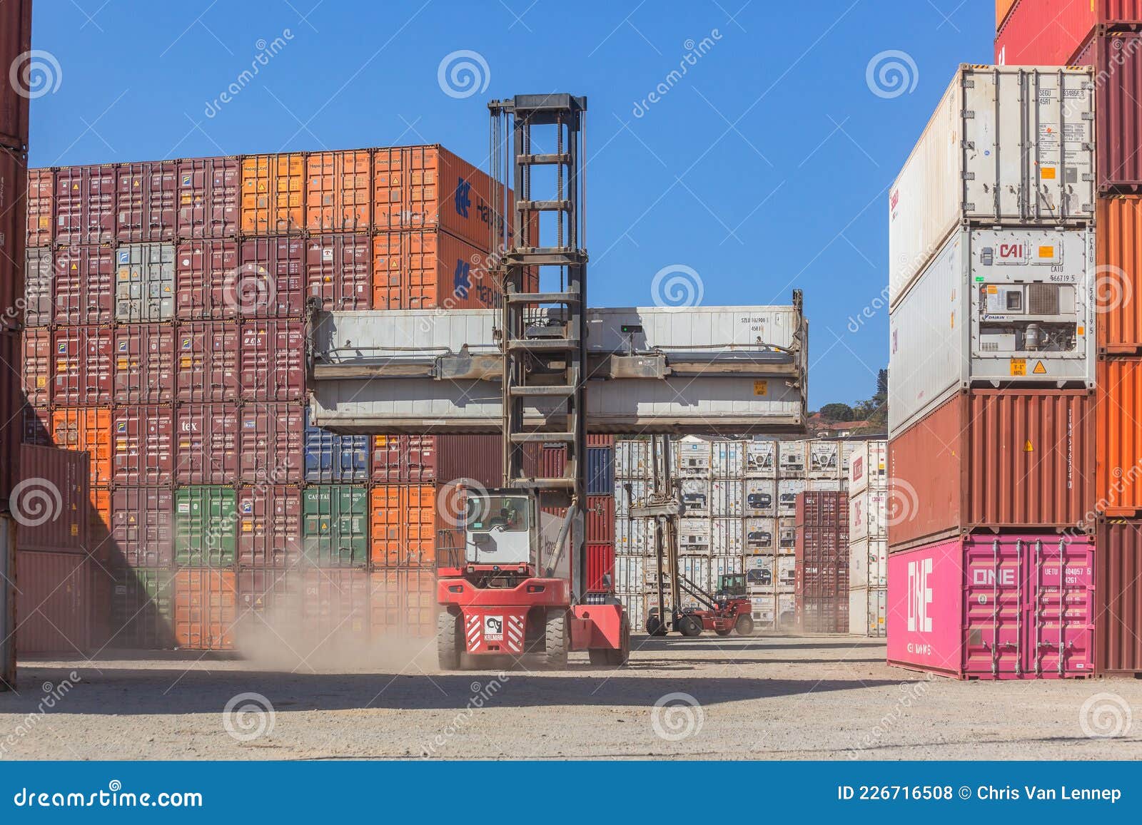 Shipping Containers Stack Depot Machine Fork Lifter Editorial Stock ...