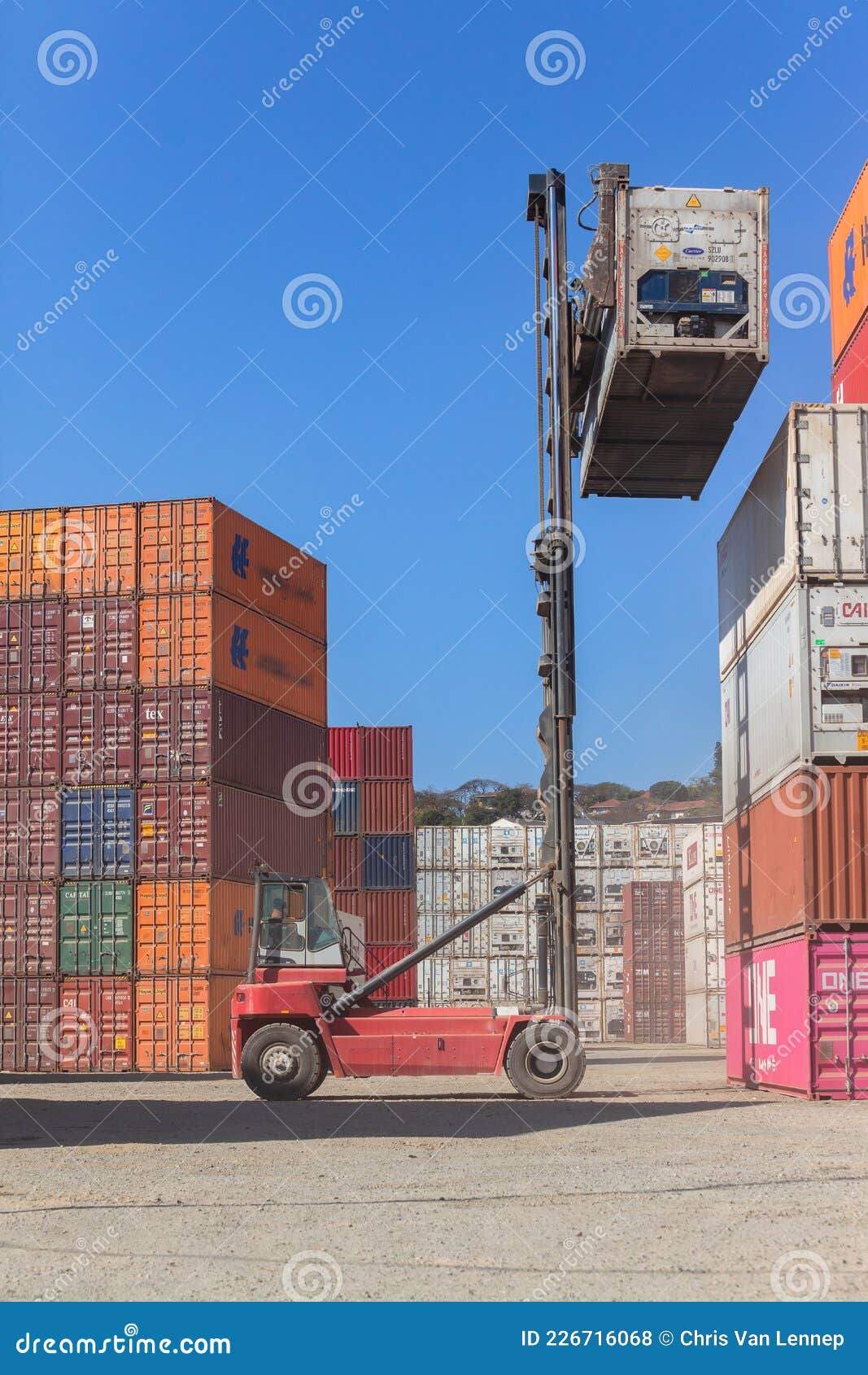 Shipping Containers Stack Depot Machine Fork Lifter Editorial Stock ...