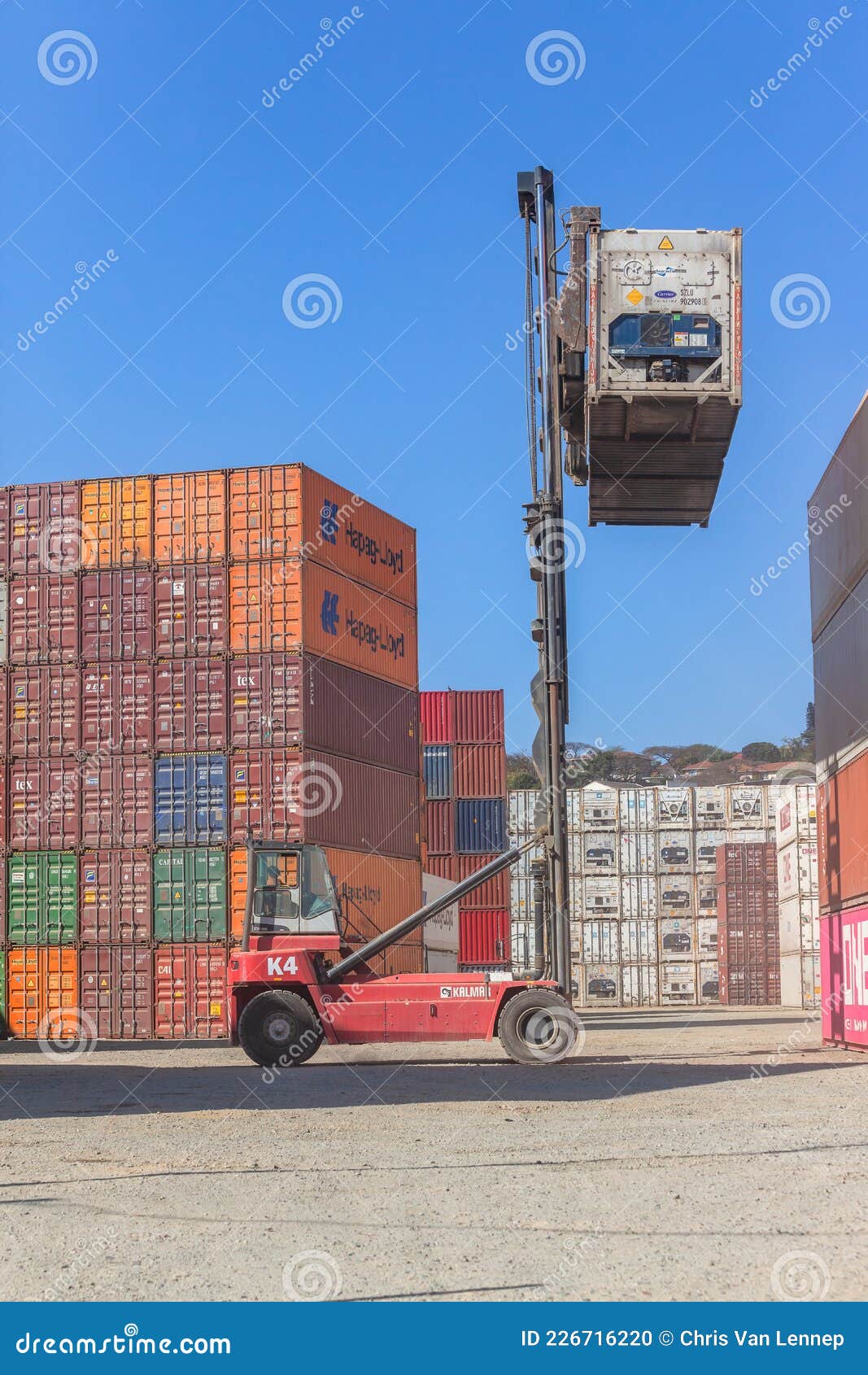 Shipping Containers Stack Depot Machine Fork Lifter Editorial Image ...