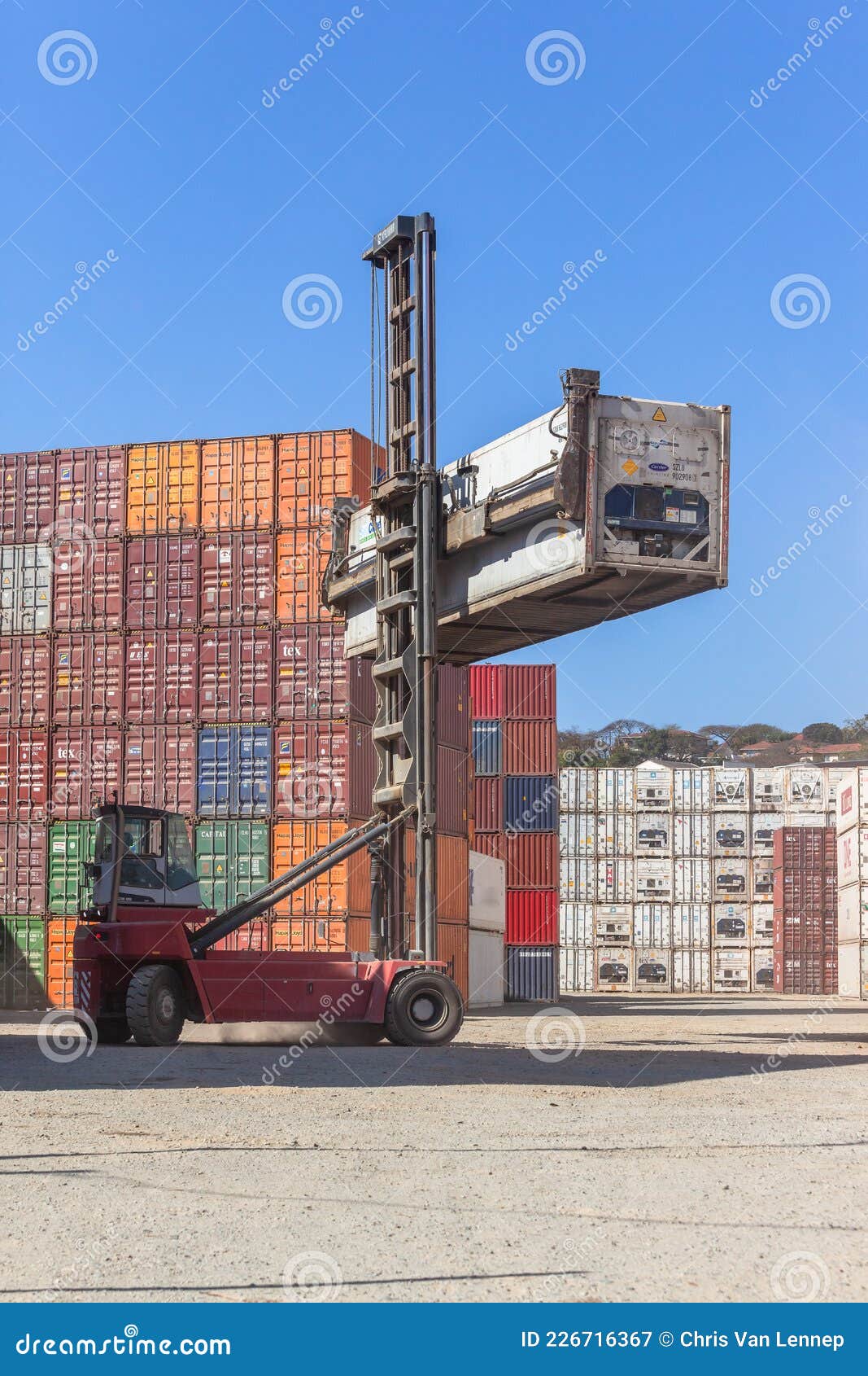 Shipping Containers Stack Depot Machine Fork Lifter Editorial ...