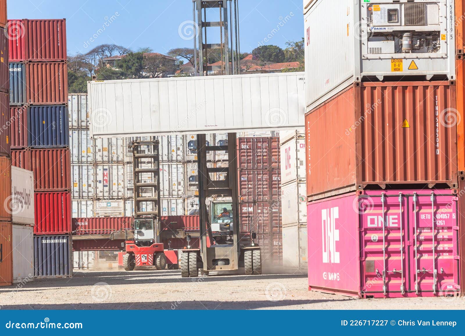 Shipping Containers Stack Depot Machine Fork Lifter Editorial ...