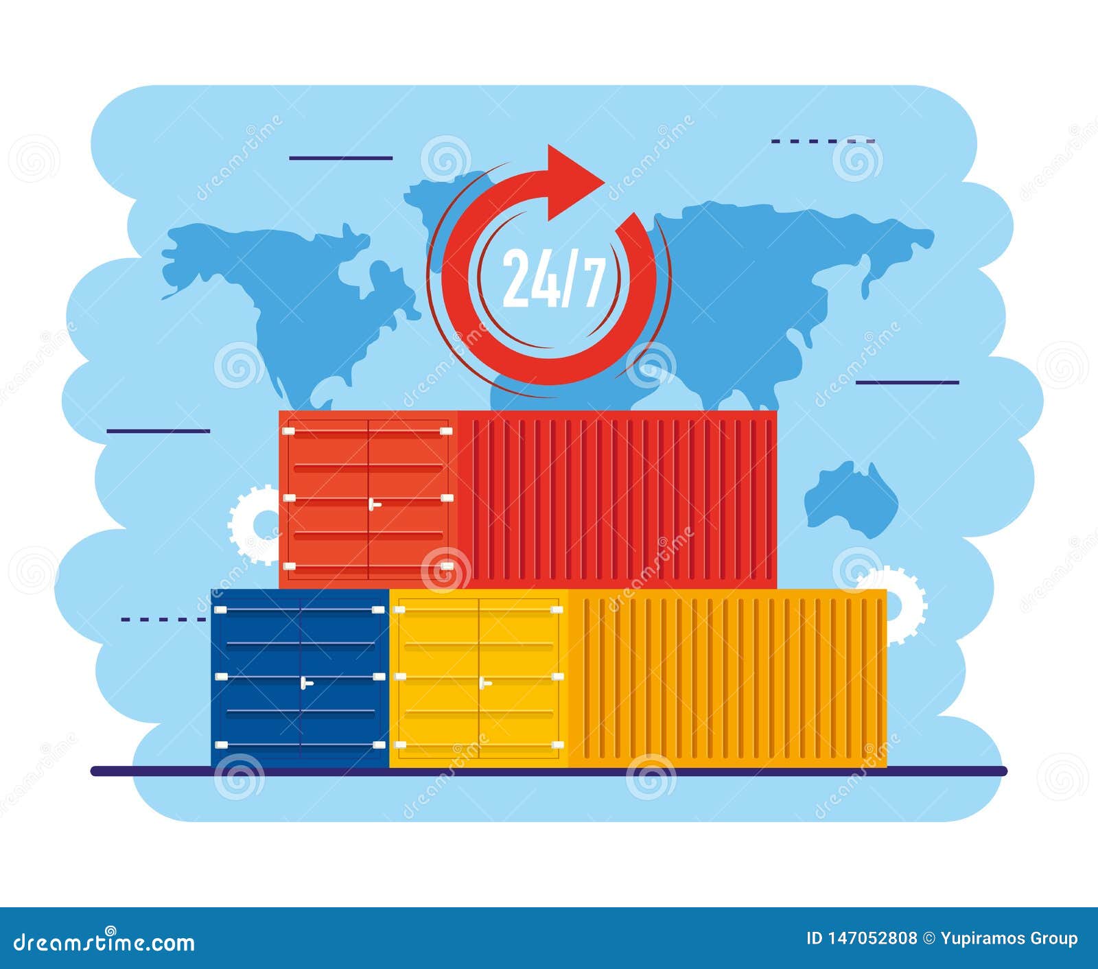 Containers Distribution with Delivery Service in the Global Map Stock ...