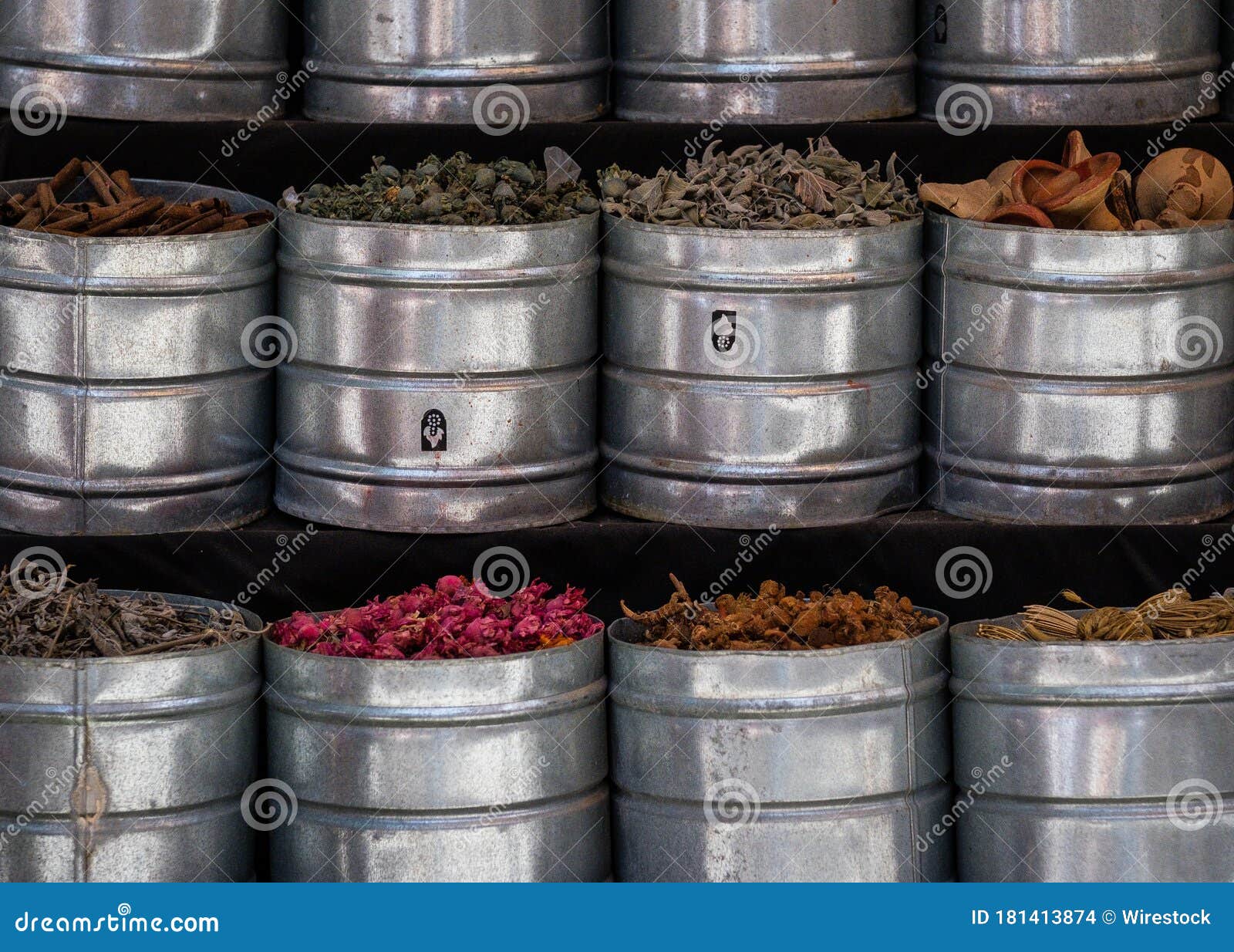 Containers Filled with Condiments on the Shelf Stock Photo - Image of ...