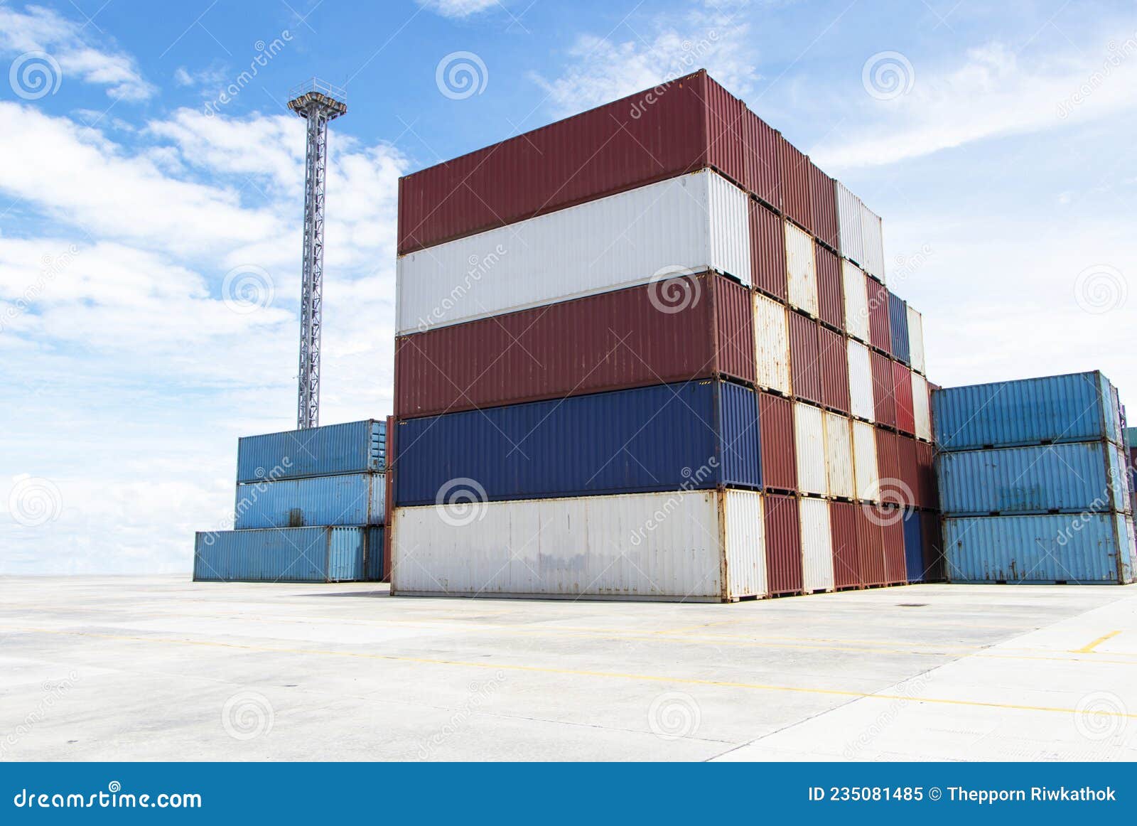 Containers Piled Up on the Yard Waiting for Export. Stock Image - Image ...