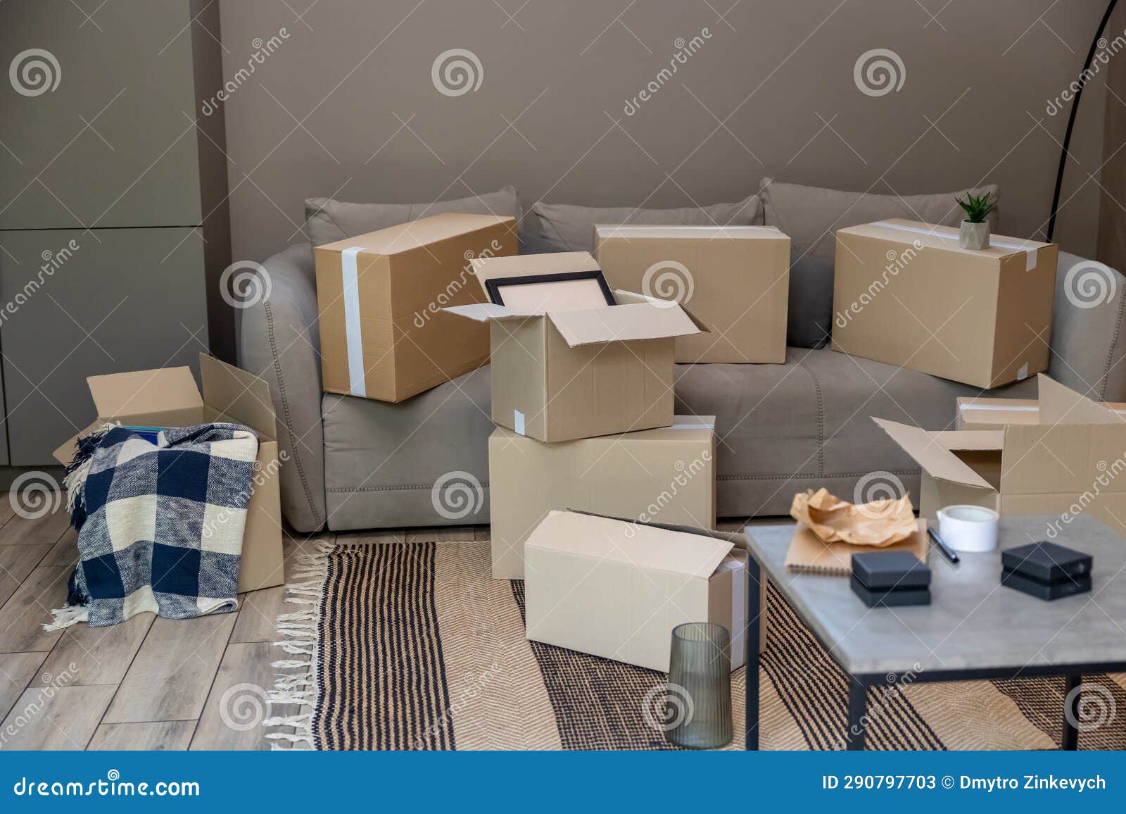 Containers with Home Stuff in a Room before Relocation Stock Image ...