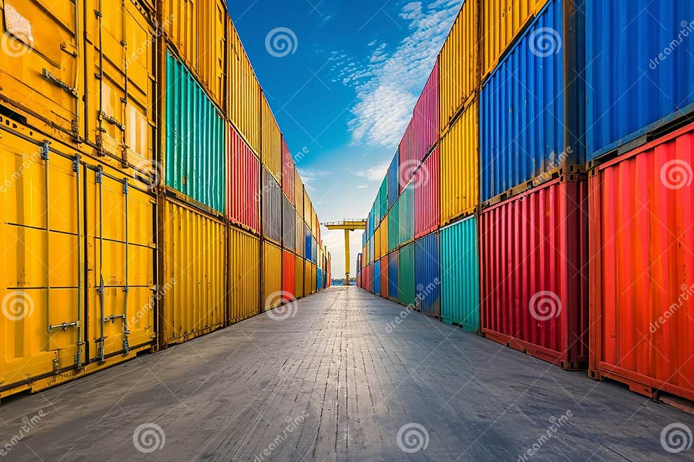 Containers Lined Up in Rows on Terminal. Stock Image - Image of ...