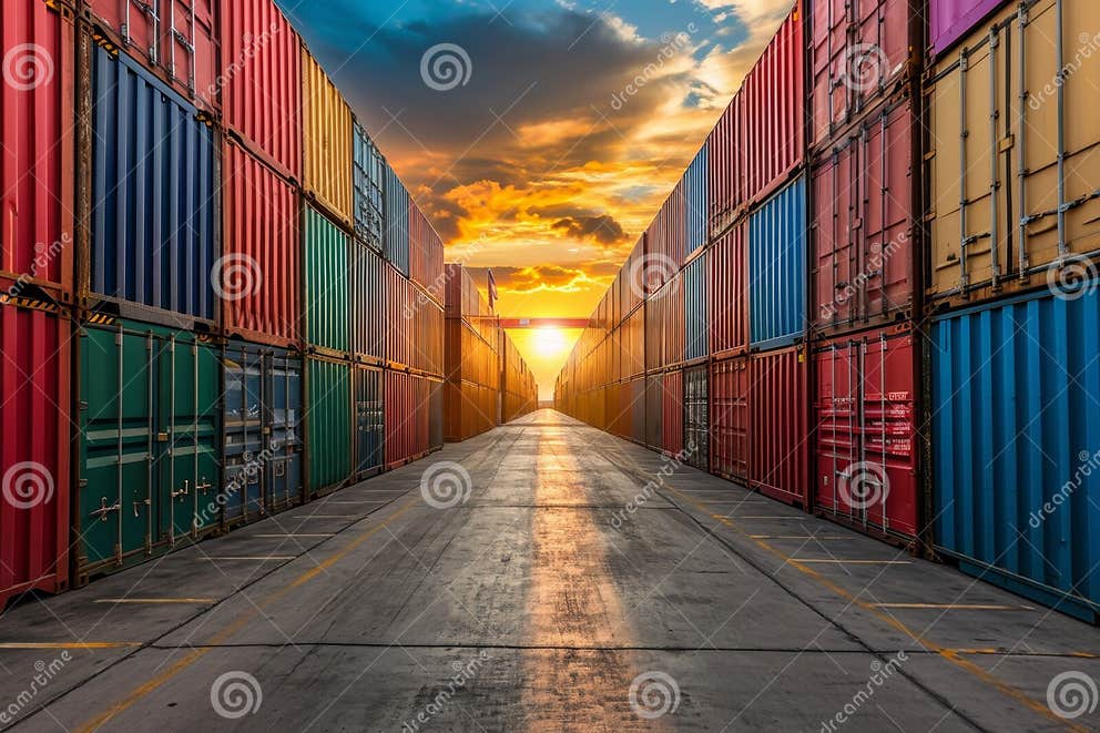 Containers Lined Up in Rows on Terminal. Stock Image - Image of ...