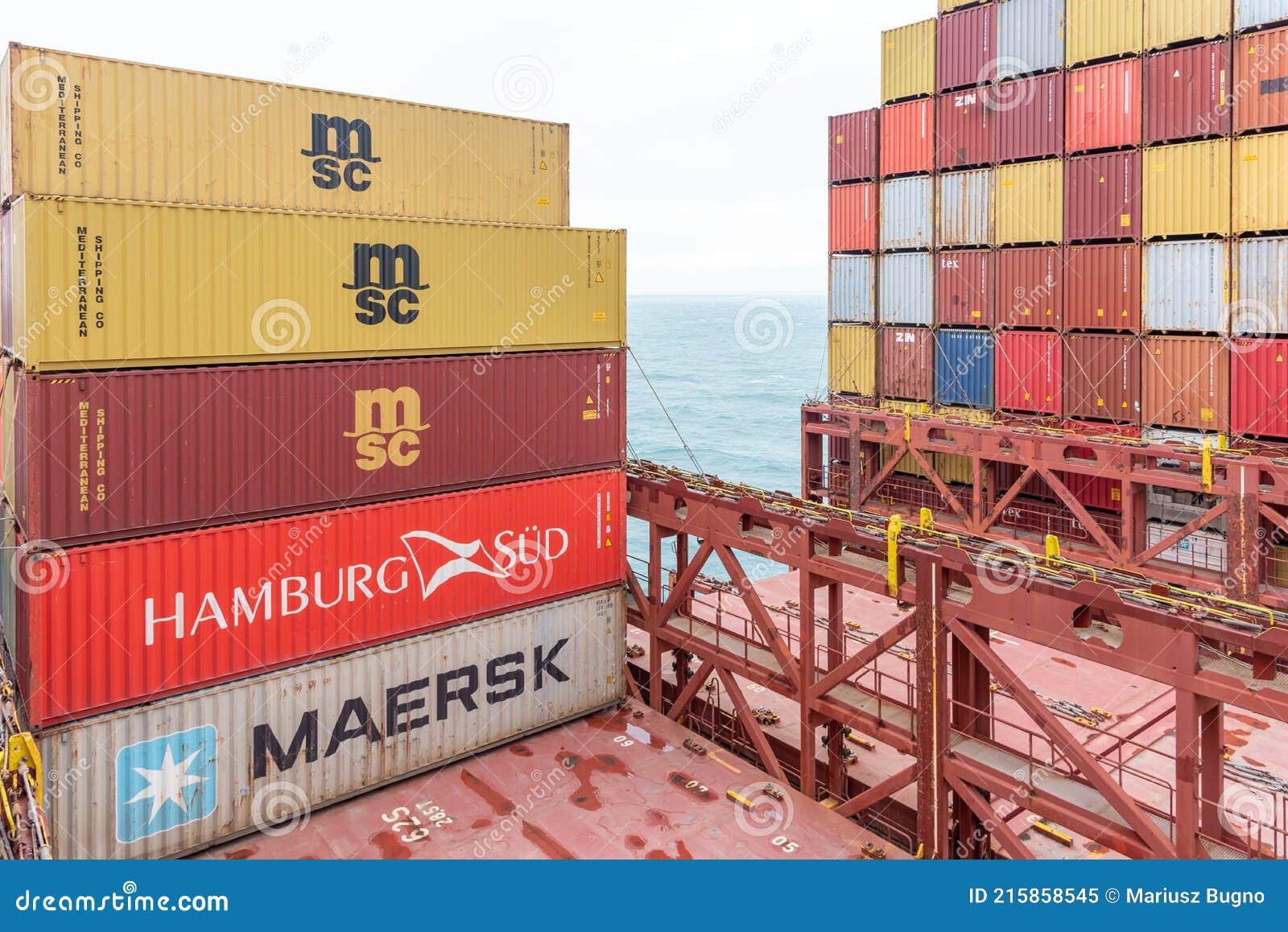 Containers Loaded on Deck of Cargo Ship. Editorial Image - Image of ...