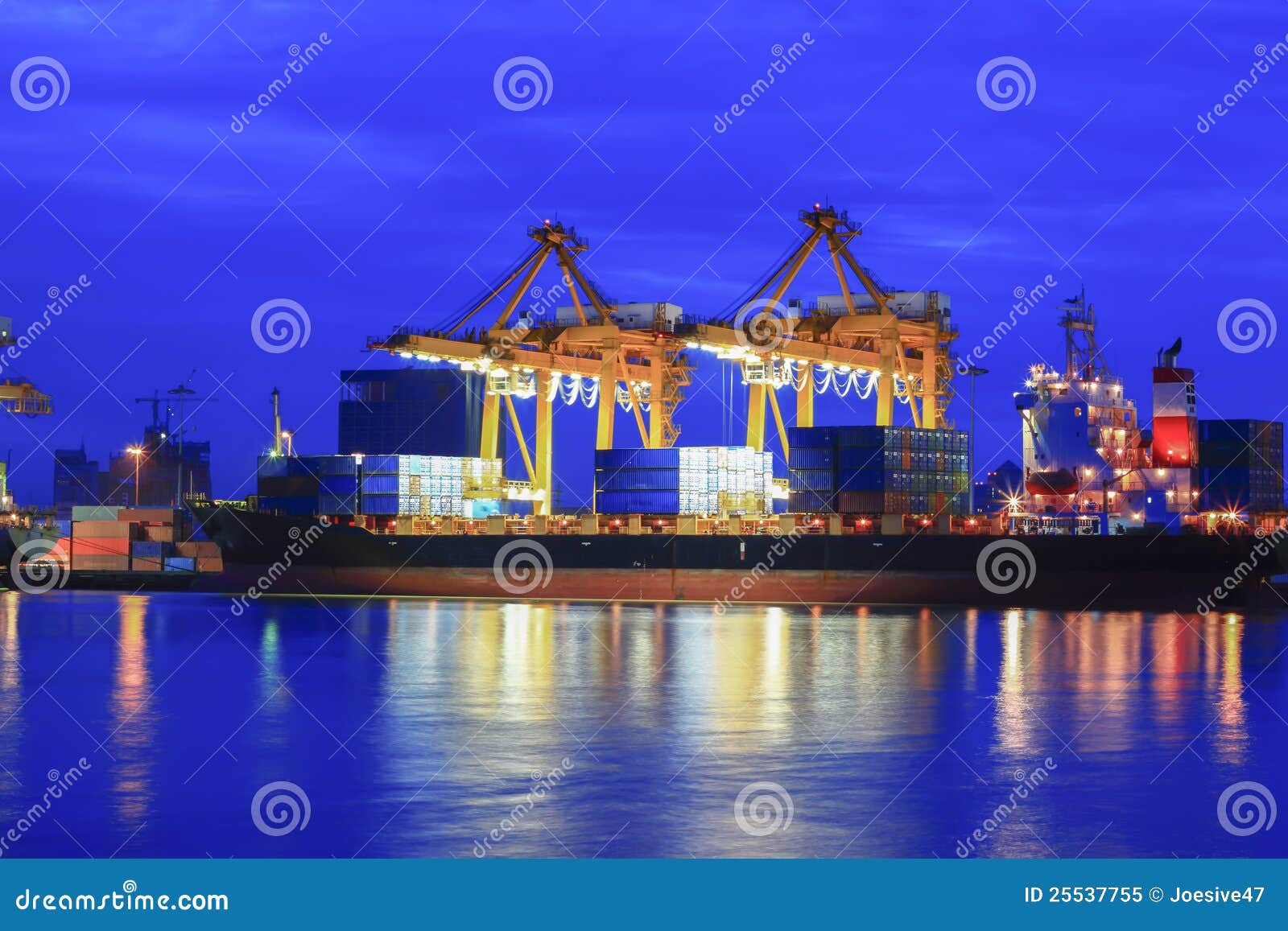 Containers Loading at Sea Trading Port Stock Image - Image of cargo ...