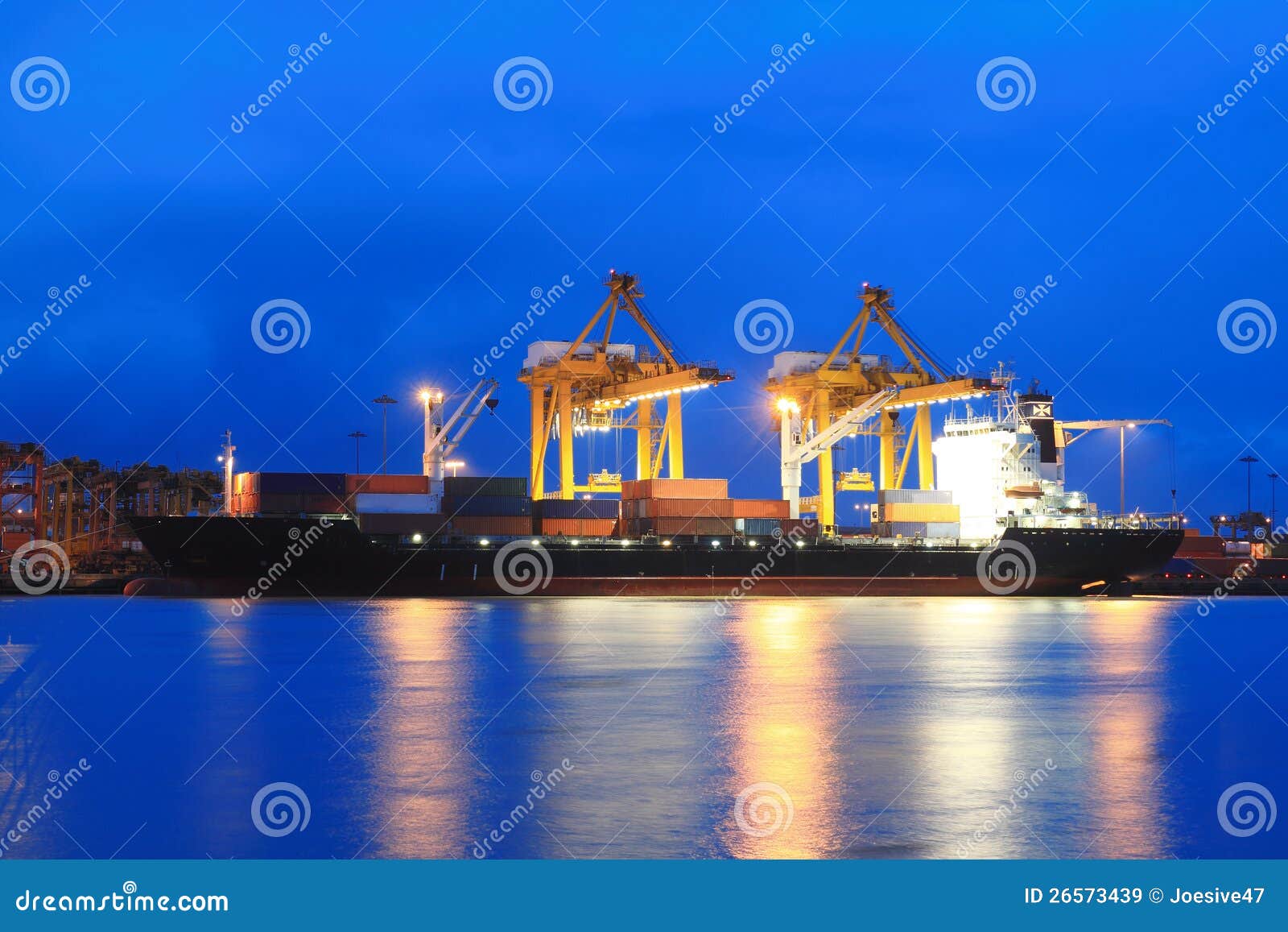 Containers Loading at Sea Trading Port at Twilight Stock Image - Image ...