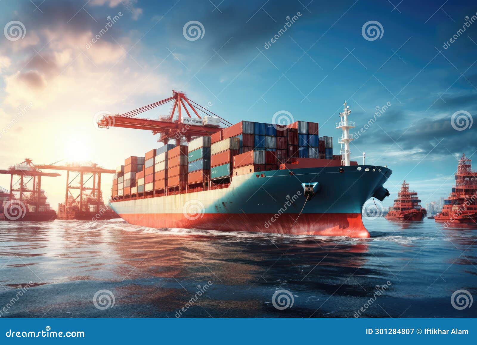 Containers Loading and Unloading at the Port Terminal. 3d Rendering, a ...