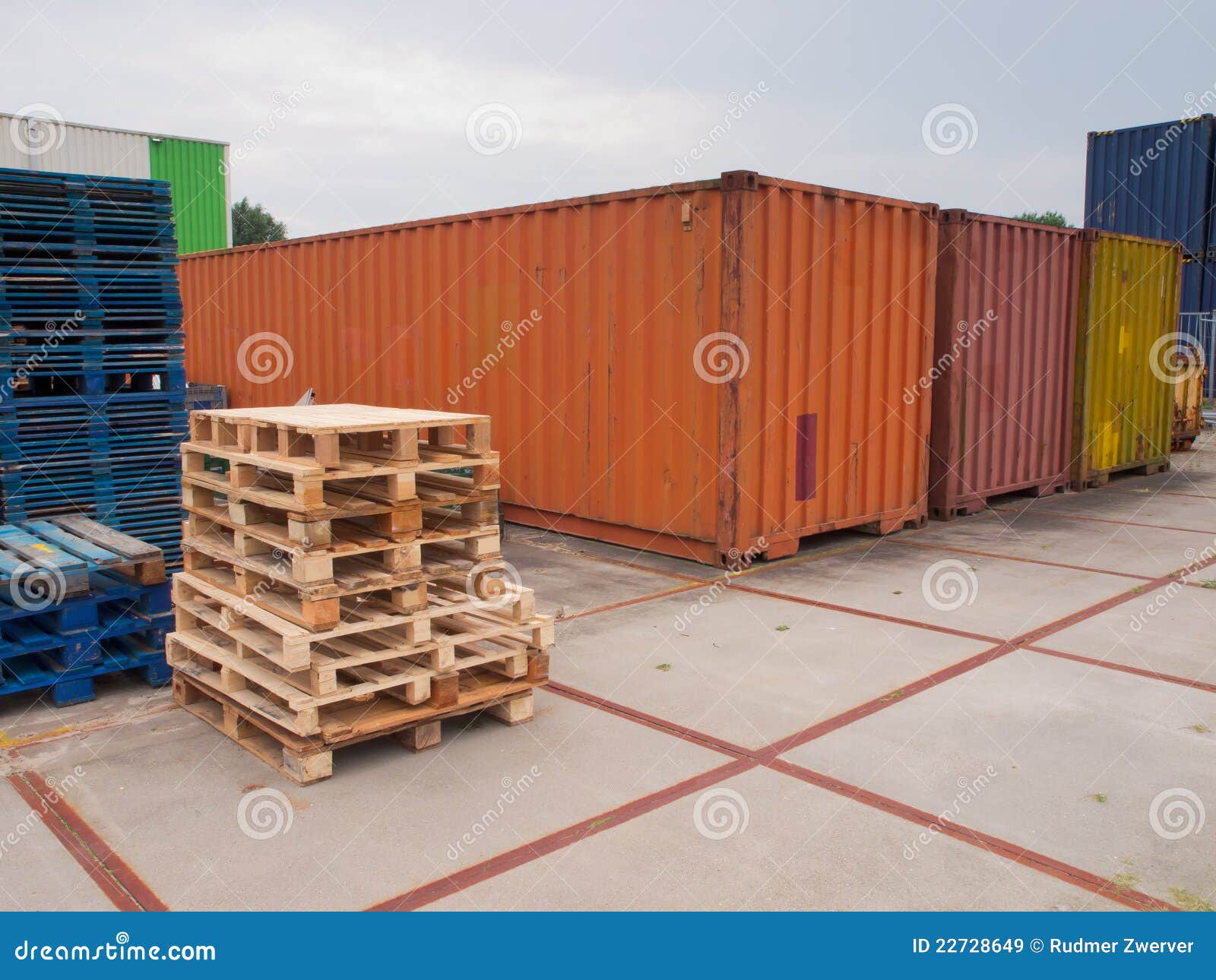 Containers and pallets stock image. Image of delivery - 22728649