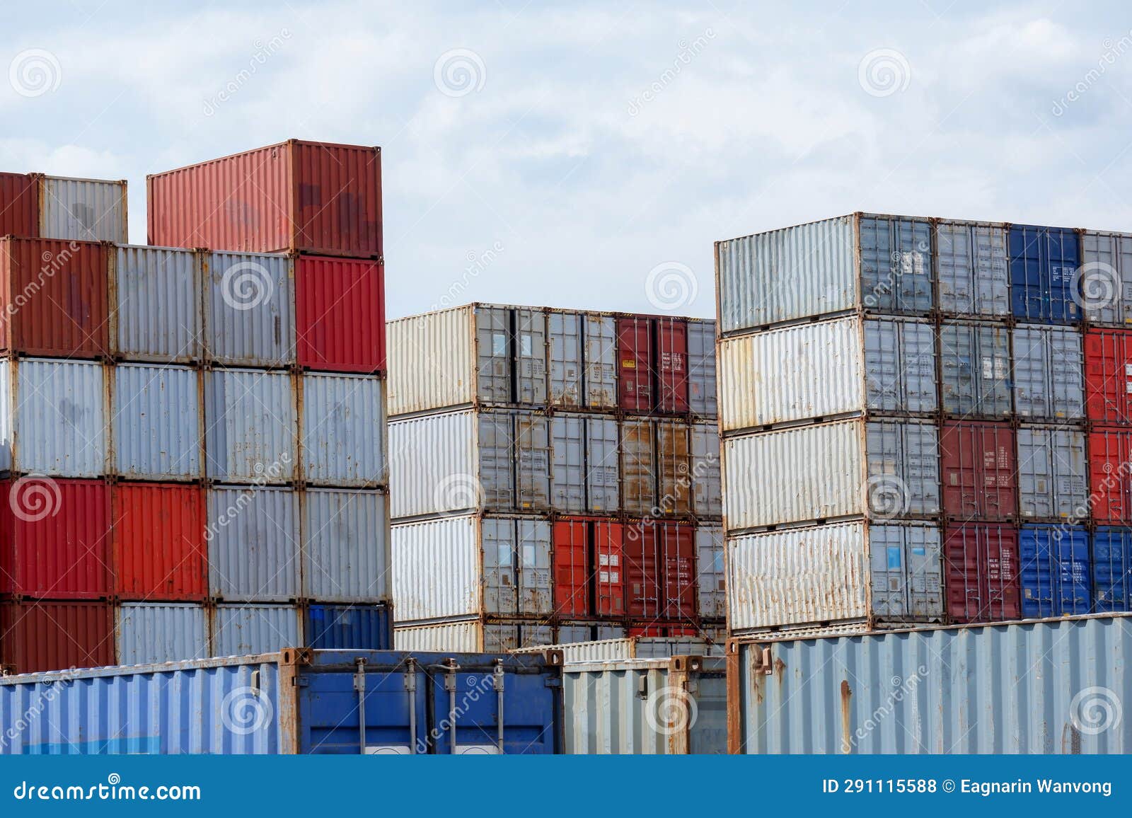 Containers Piled Up at the Port Stock Photo - Image of ocean, harbor ...