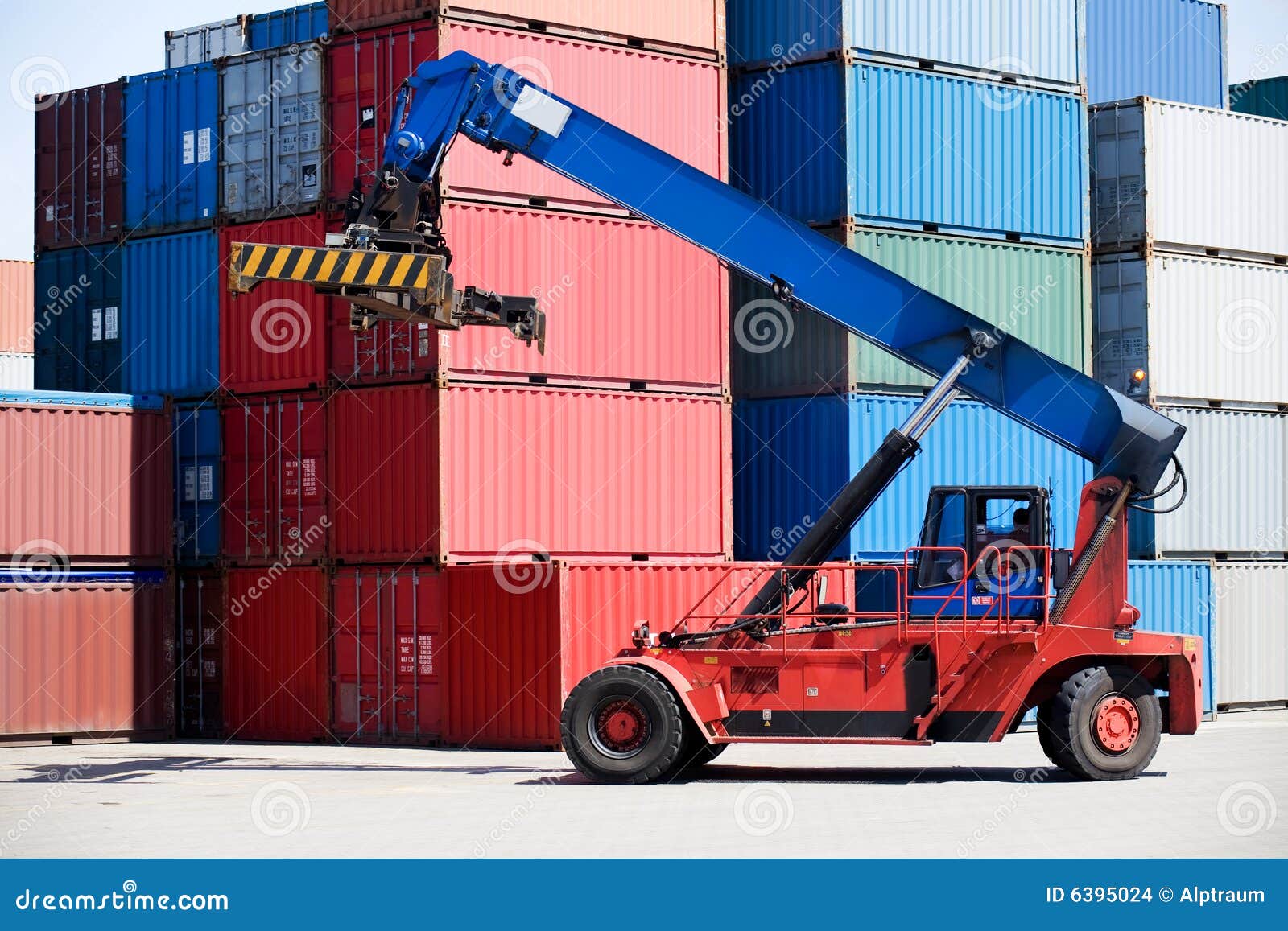 Containers in Port with Handler Stock Photo - Image of lifter, stack ...