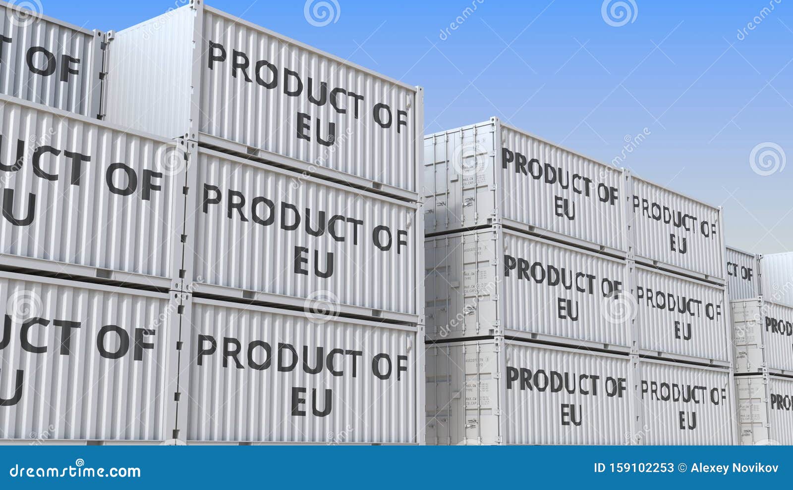 Containers with PRODUCT of EU Text in a Container Terminal, 3D ...