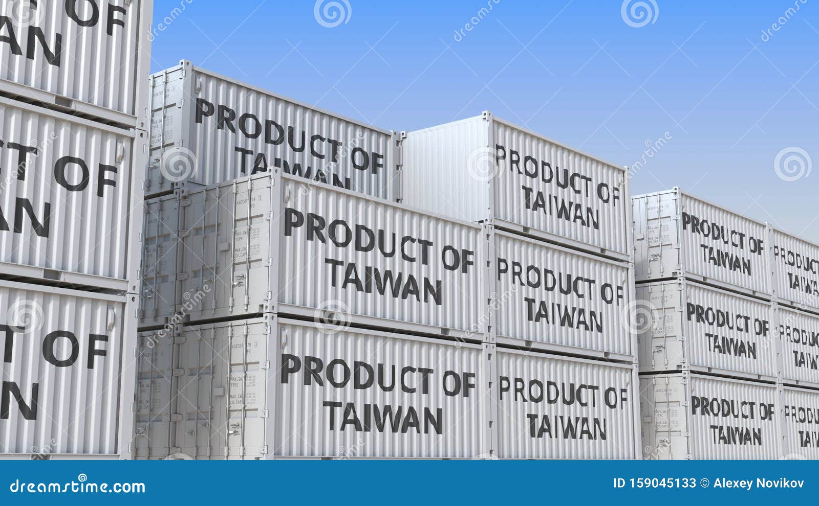 Containers with PRODUCT of TAIWAN Text in a Container Terminal ...