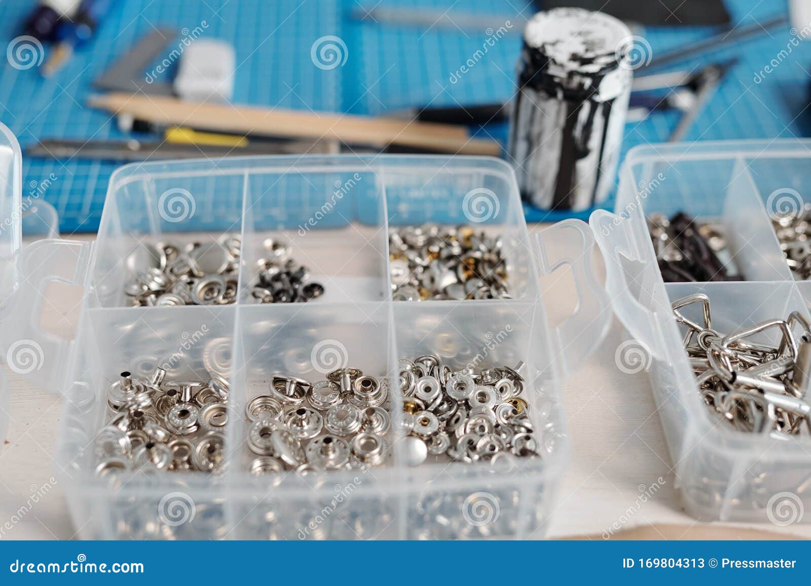 Containers of Rivets and Snaps Stock Image - Image of material, detail ...