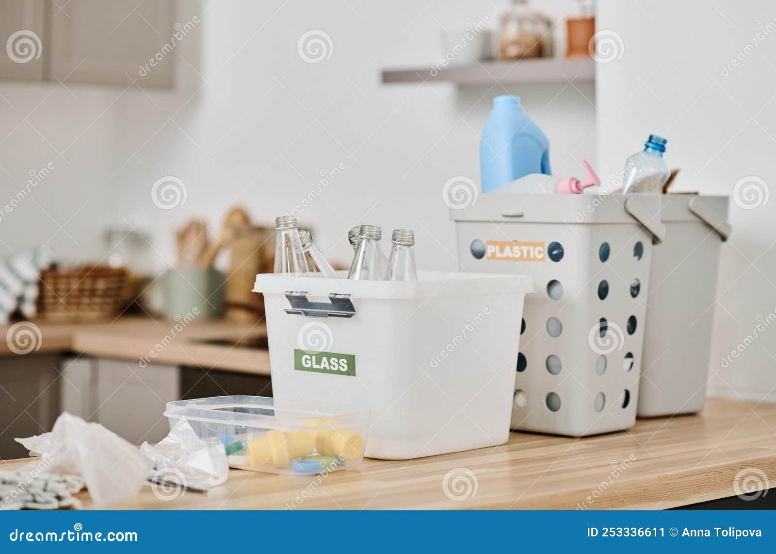 Containers for Separating Garbage at Home Stock Image - Image of waste ...