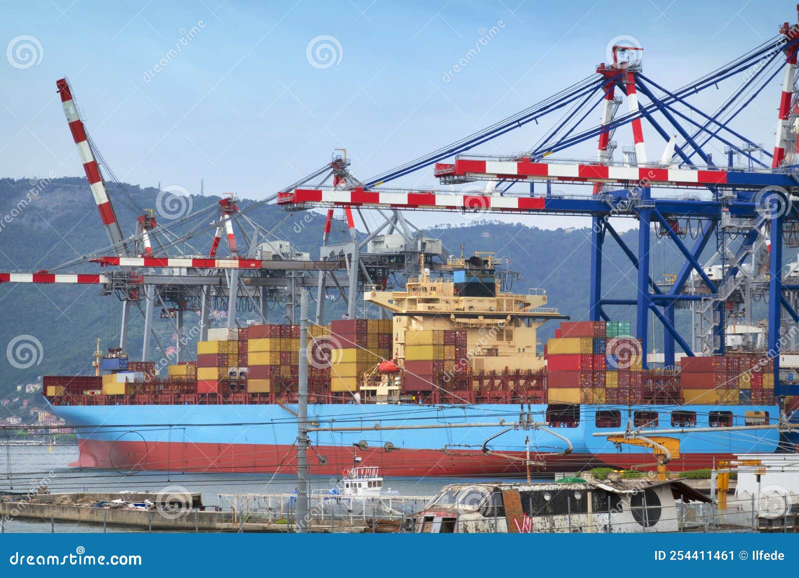 Containers Ship Discharging and Loading Container Cargo at Harbor ...