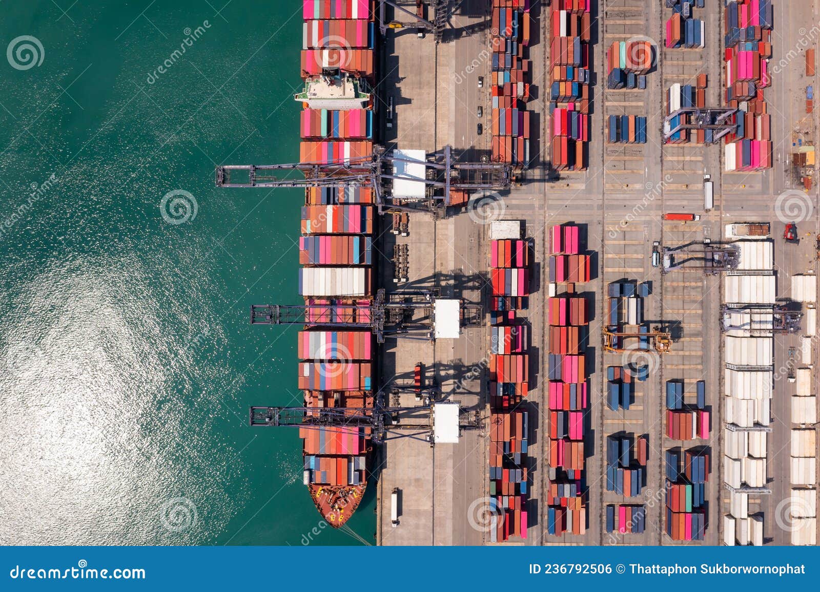 Containers Ship and Shipping Port Cargo Logistic Freight Load Unloading ...