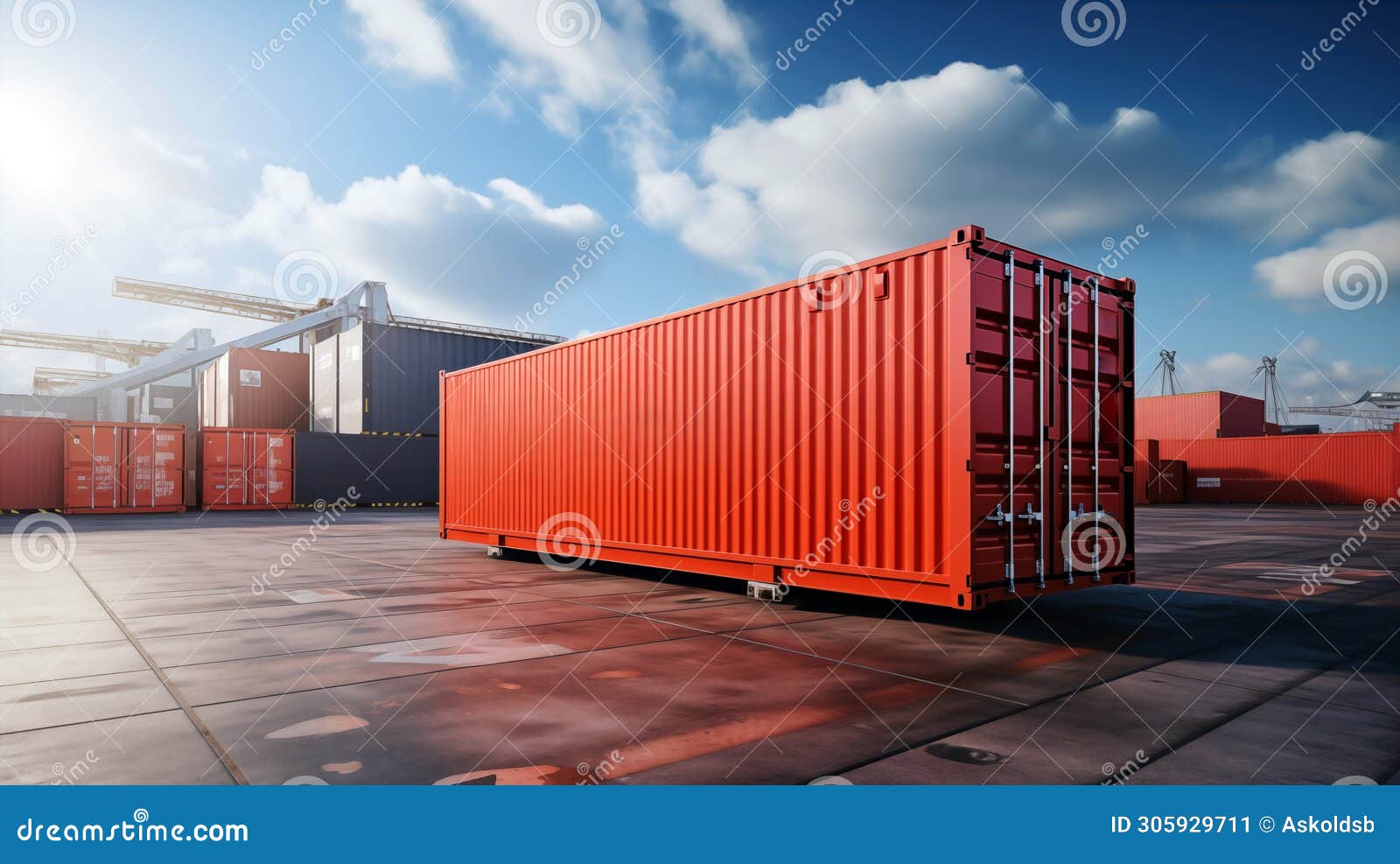 Containers Shipping in Container Terminal at Sunset Sky Background ...