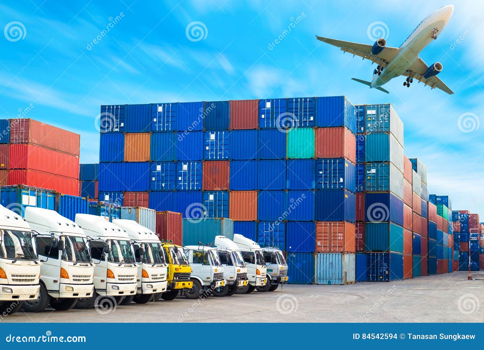 Containers Shipping and Trucks for Import-export Stock Photo - Image of ...