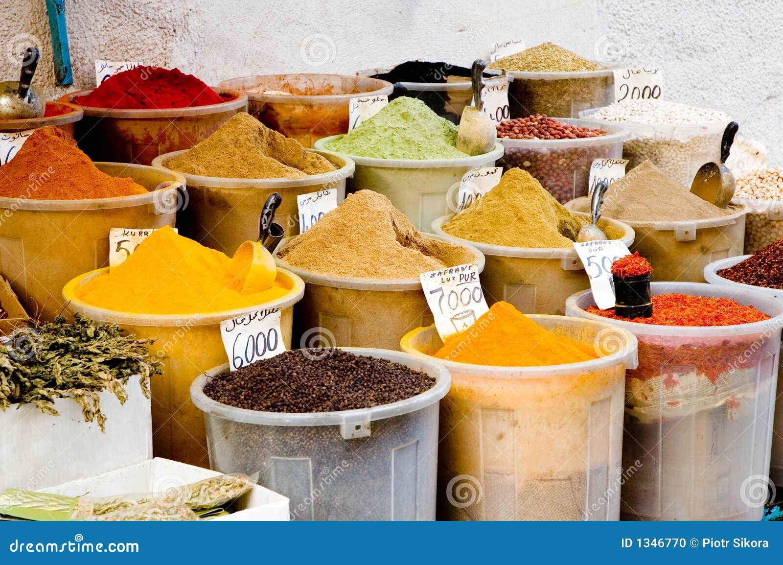 Containers of spices stock photo. Image of orange, marketplace - 1346770