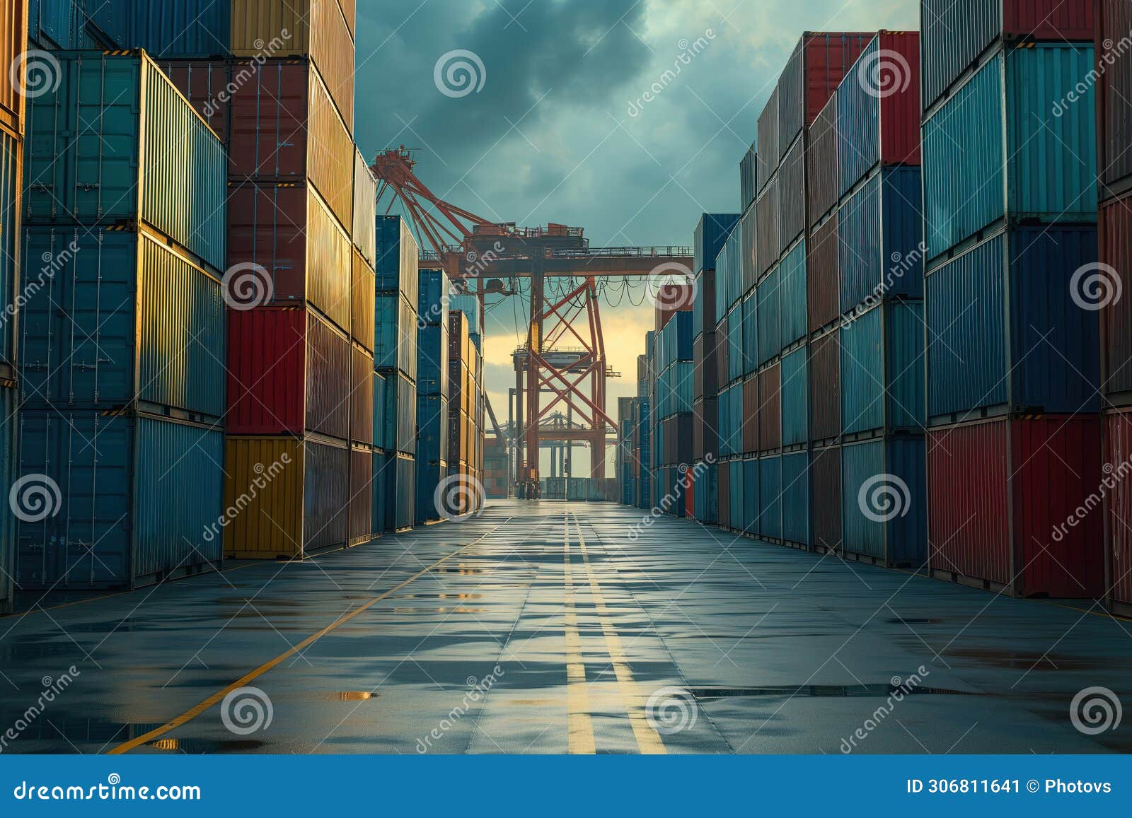 Containers Stacked in Rows at Territory Port Terminal for Logistical ...