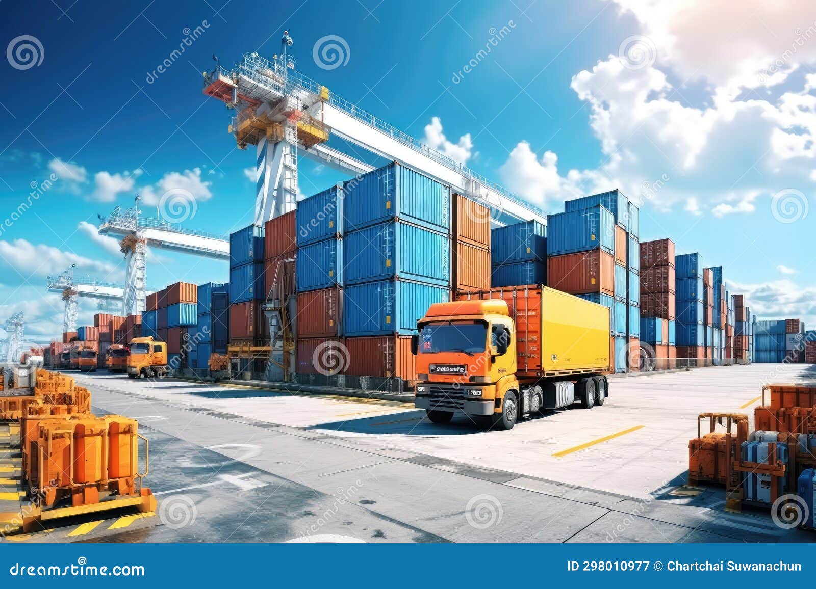 Containers Stacked on a Ship in the Port Representing the Import and ...
