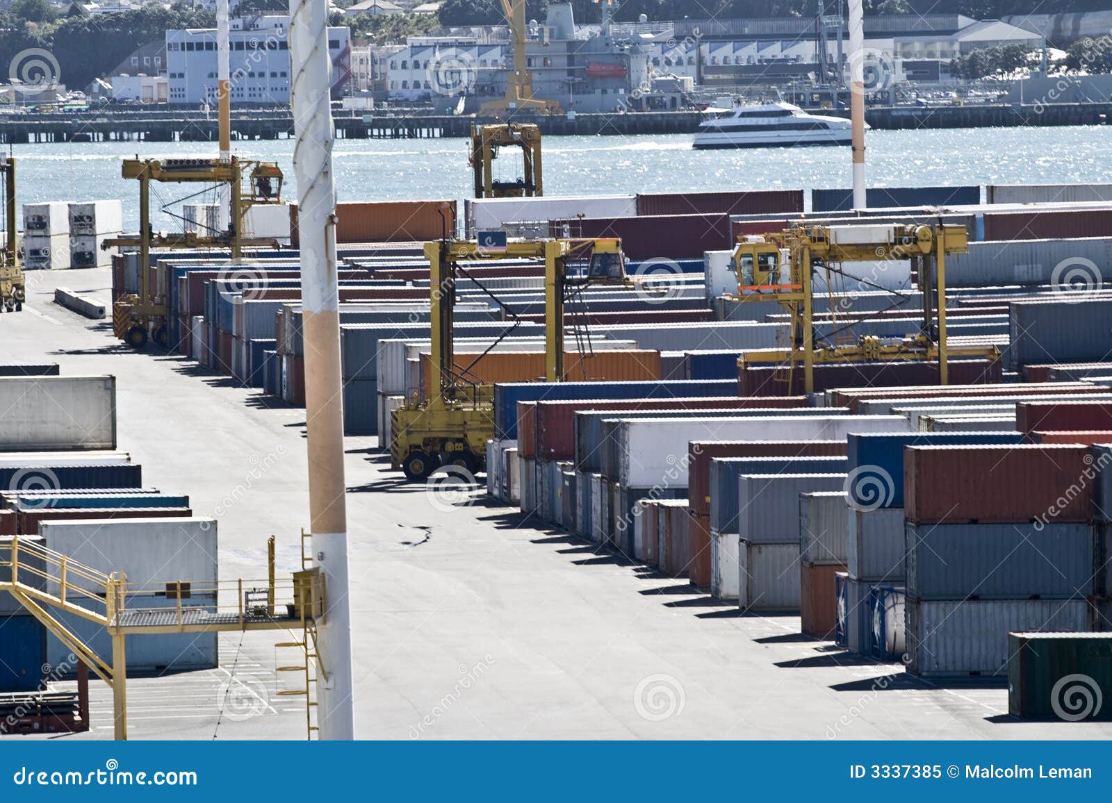 Containers Stacked on Wharf Stock Image - Image of ship, industrial ...