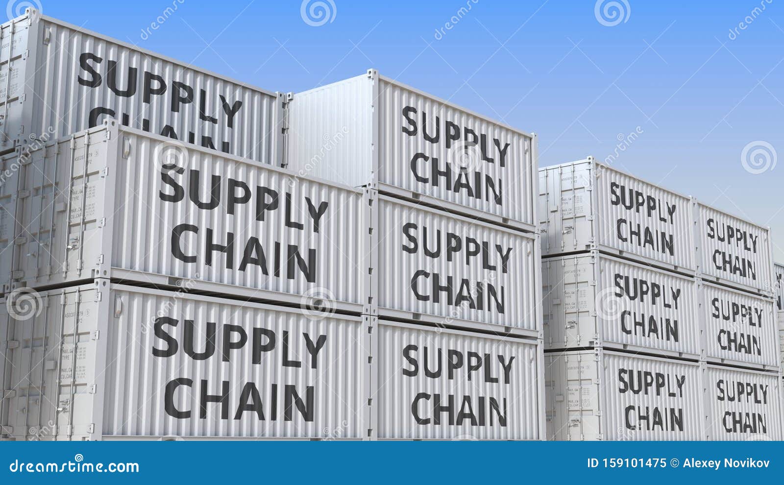 Containers with SUPPLY CHAIN Text, 3D Rendering Stock Illustration ...