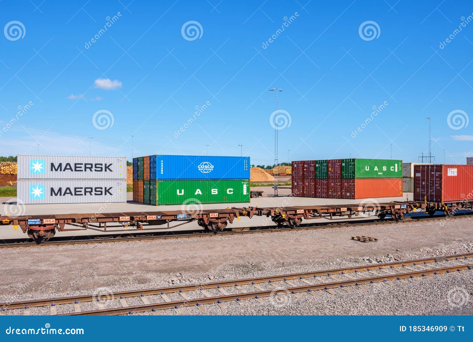 Containers and Train Wagons on a Yard Editorial Stock Image - Image of ...