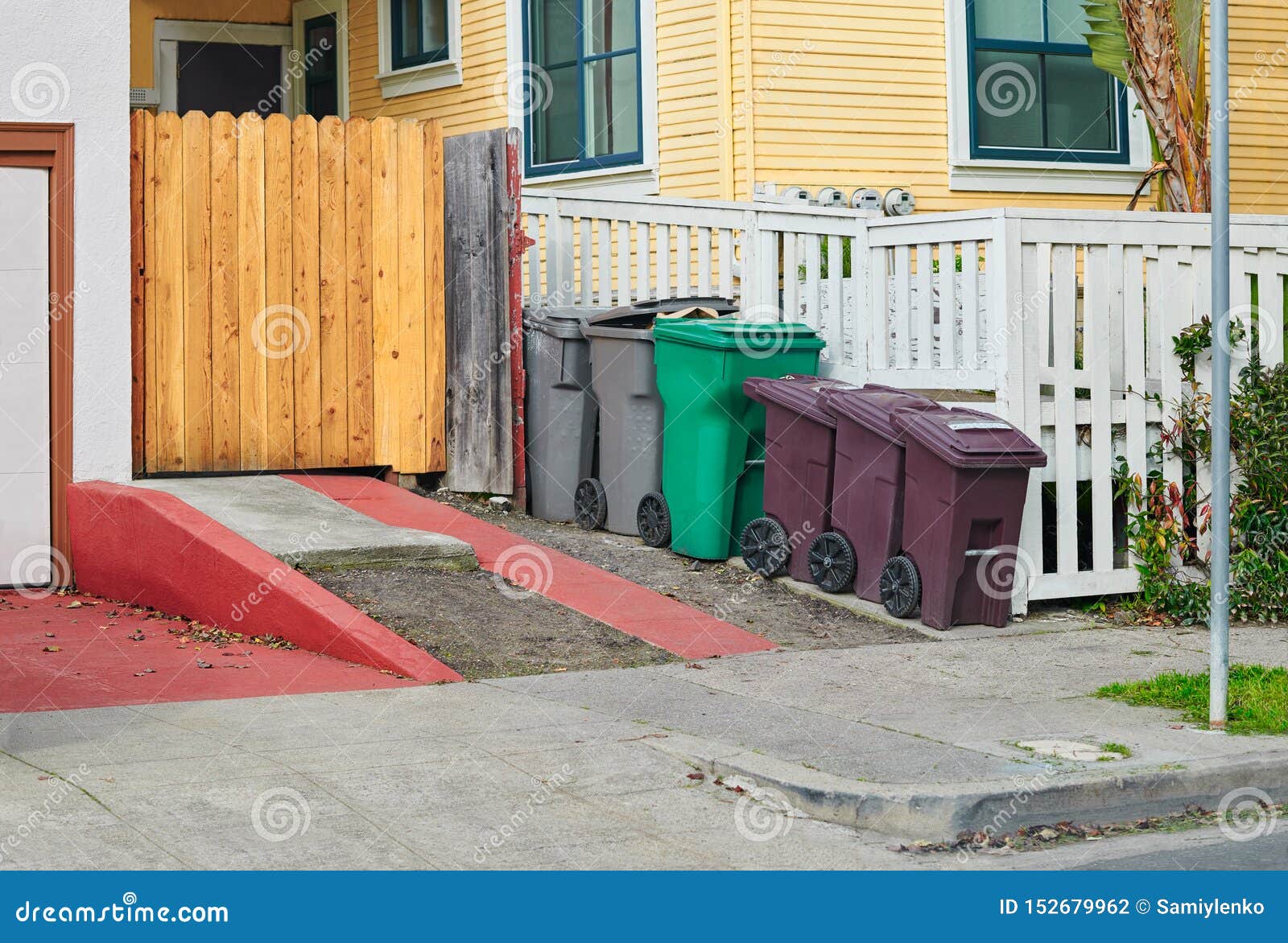Containers for Trash, Recycling and Yard Waste Stock Photo - Image of ...