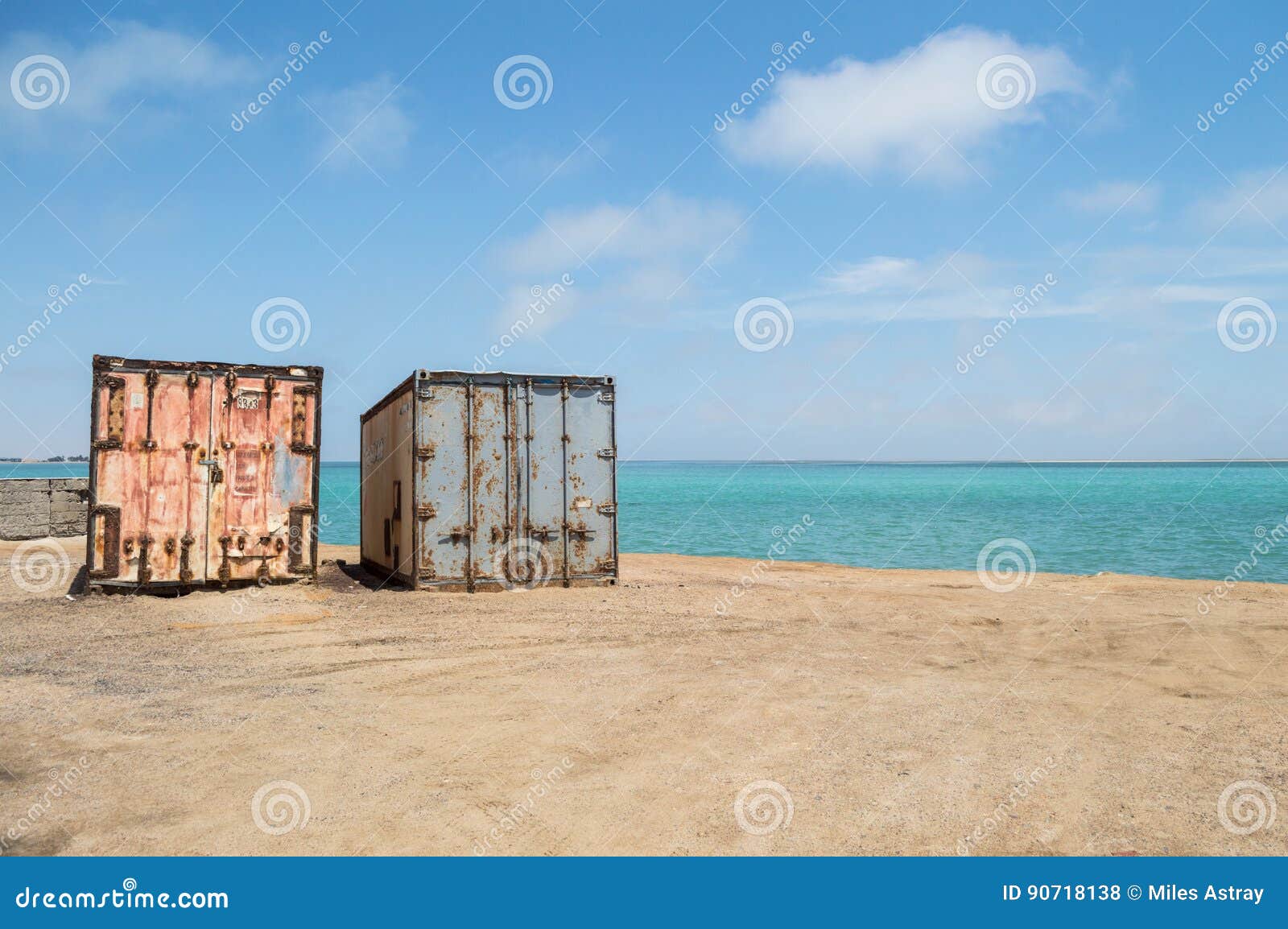 Containers by a Turquoise Sea in Walvisbay, Namibia Stock Photo - Image ...