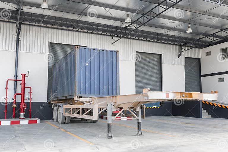 Containers at the Warehouse Door for Loading and Unloading Goods. Stock ...