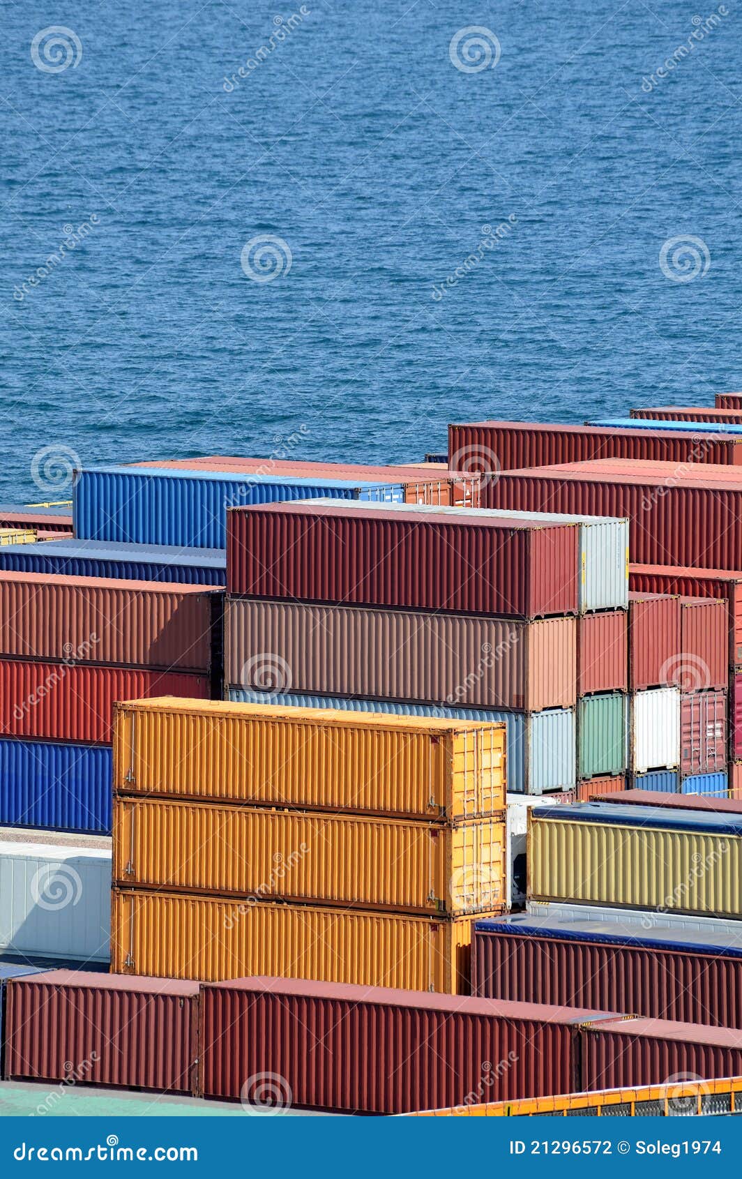 Containers Warehouse and Sea Stock Photo - Image of shipping, blue ...