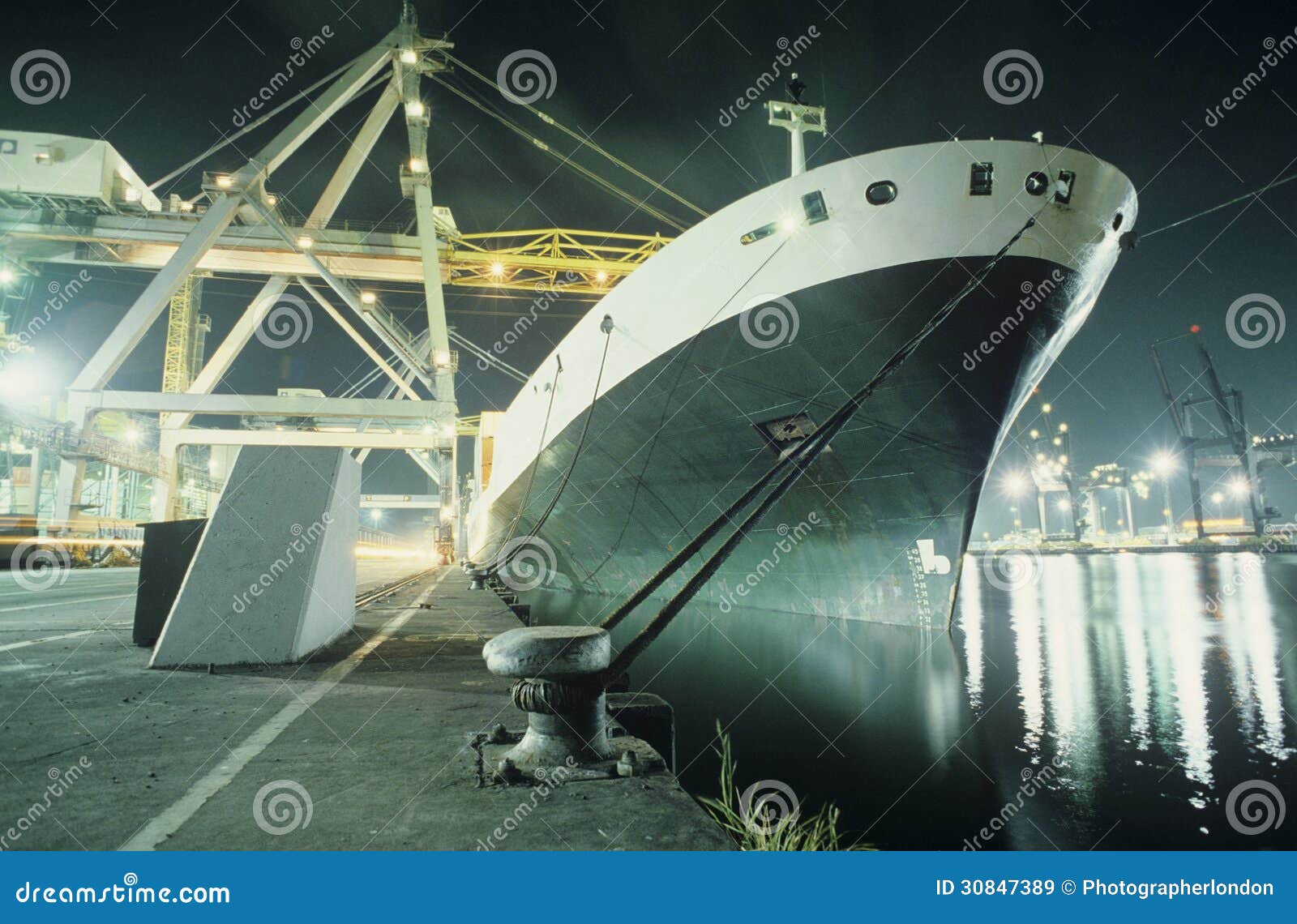 Containership Being Loaded in Dock at Night Stock Image - Image of ship ...