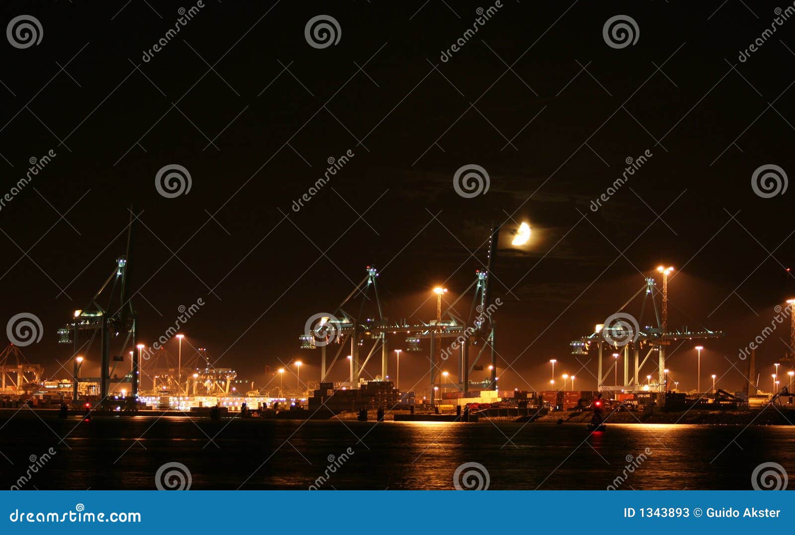 Containerterminal by night stock image. Image of containerterminal ...