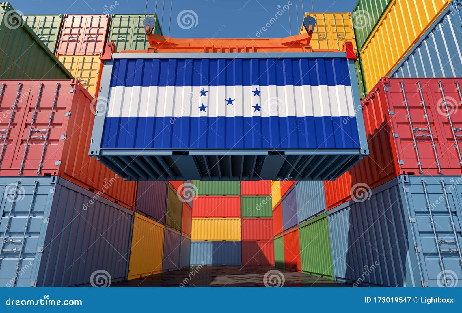 Containerterminal - Vrachtcontainer Met Honduras - Vlag. Stock ...