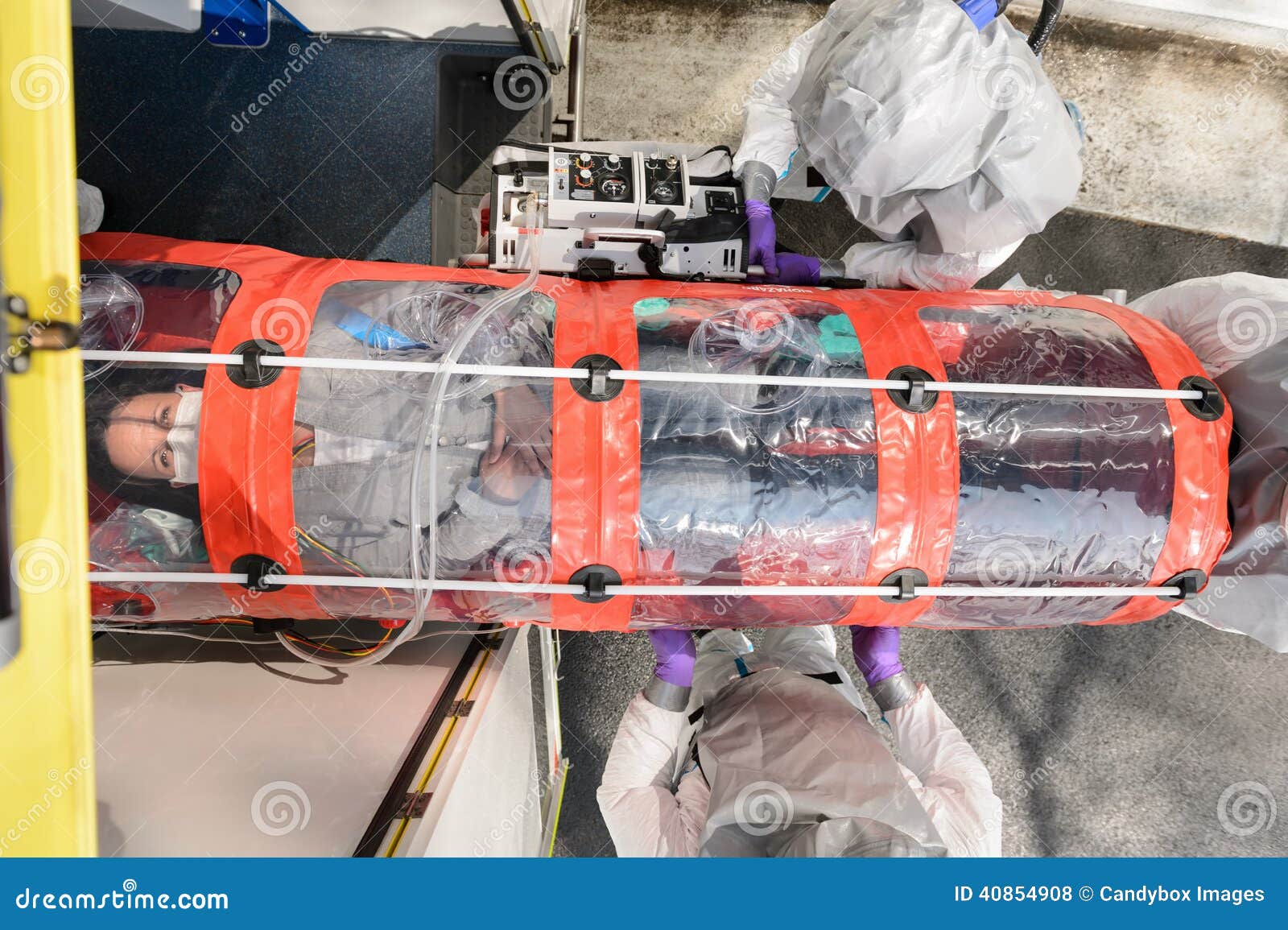 Contaminated Patient on Stretcher Biohazard Team Stock Photo - Image of ...