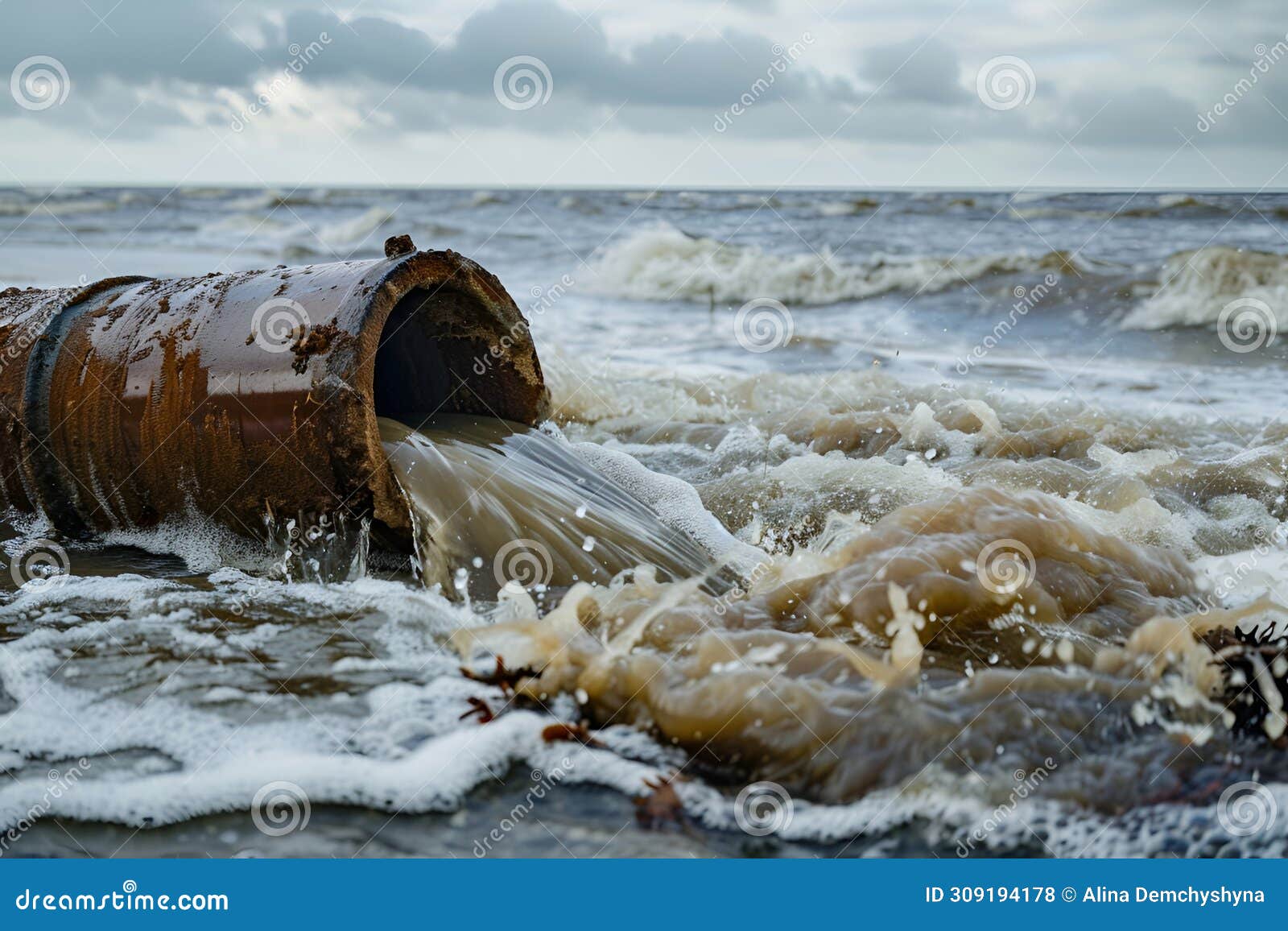 Contaminated Water Pours from the Pipe into the River, Causing an ...