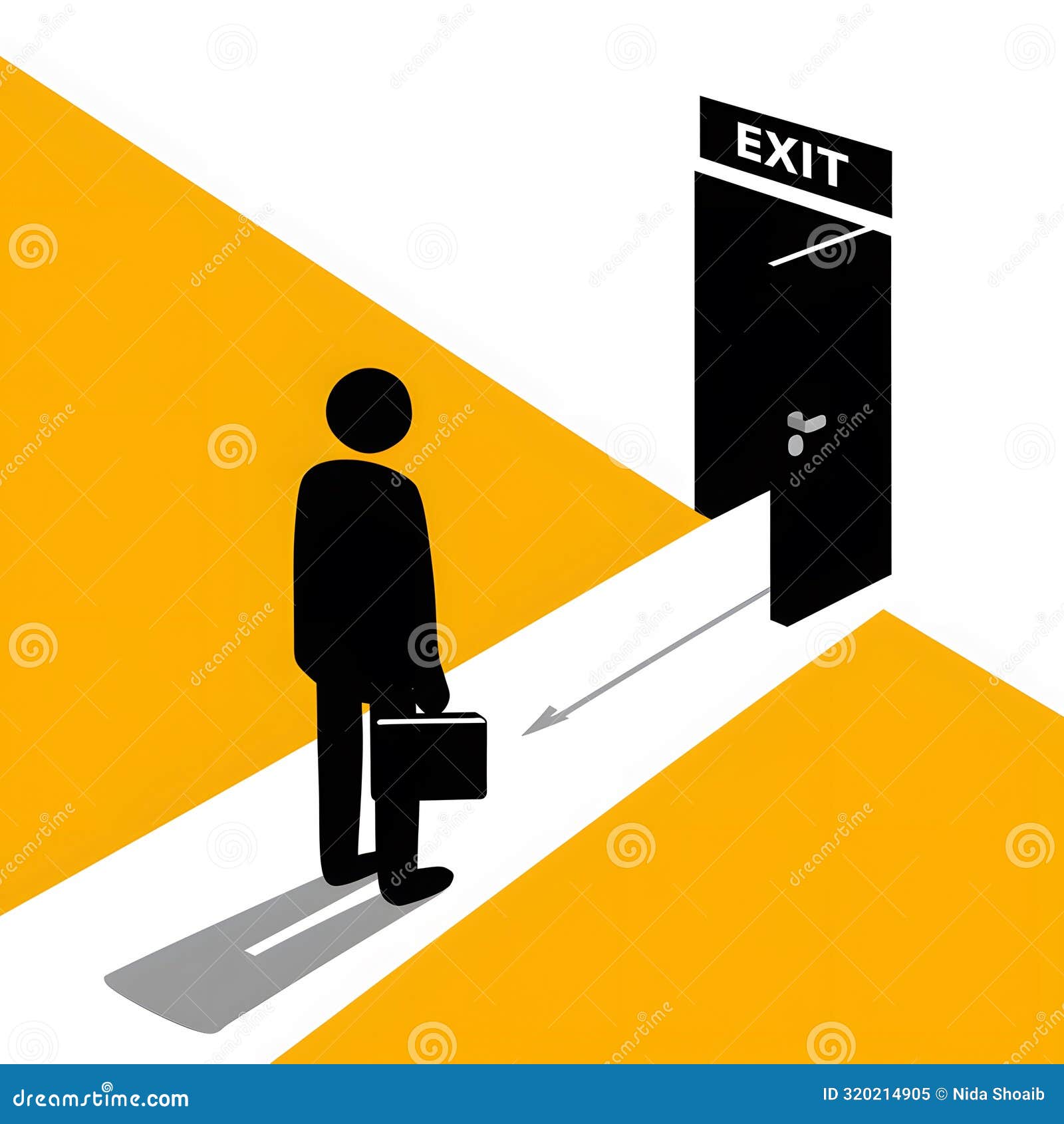 Contemplating the Exit, a Silhouette Stands at a Yellow White Split ...