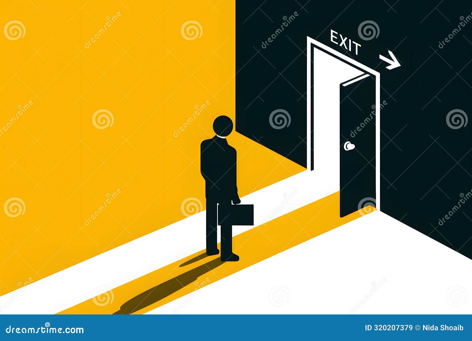 Contemplating the Exit, a Silhouette Stands at a Yellow White Split ...