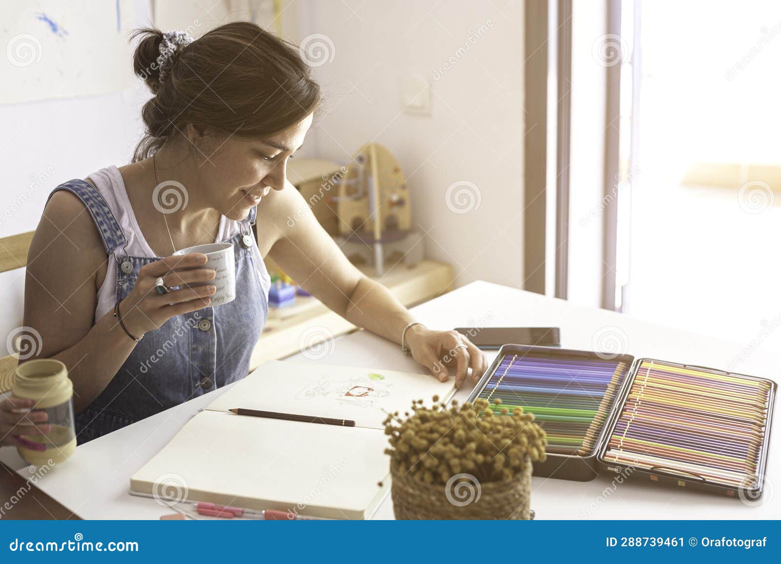 Contemplating His Work Over Coffee. Stock Image - Image of ...