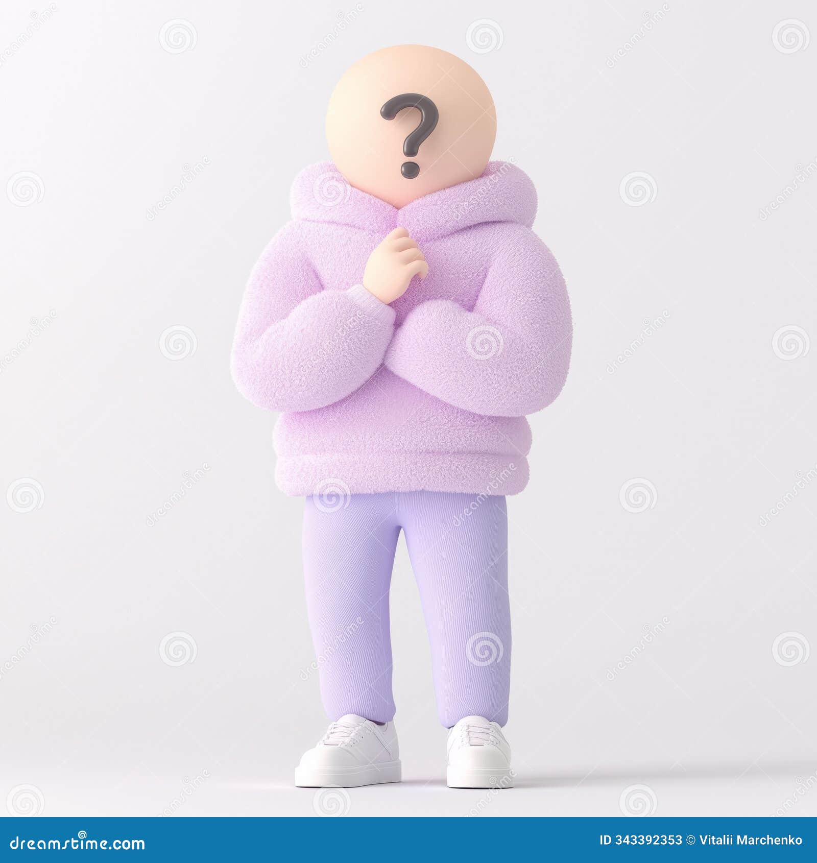 Contemplative Character in Pastel Colors with Question Mark Symbol on ...