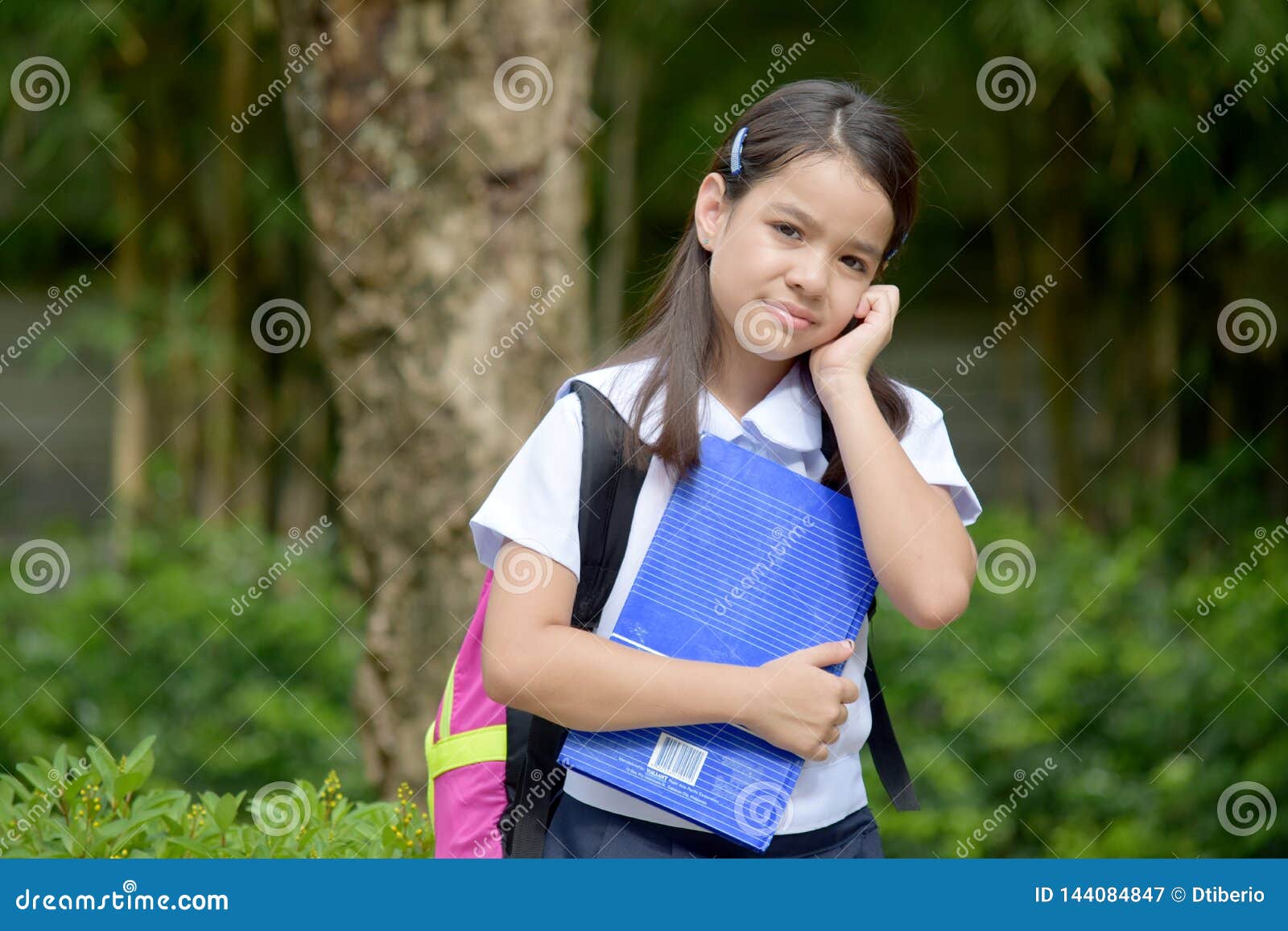 Contemplative Child Girl Student Wearing Uniform Stock Image - Image of ...