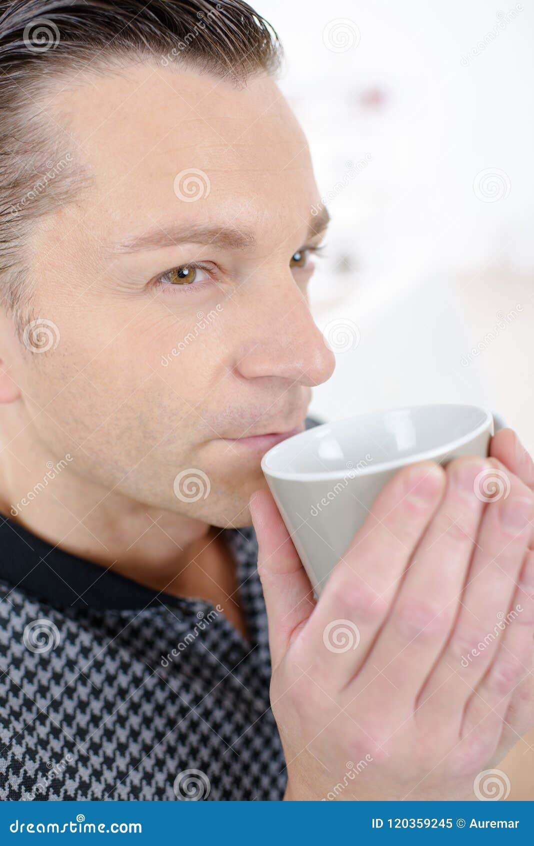 Contemplative Man Drinking from Cup Stock Image - Image of smart ...