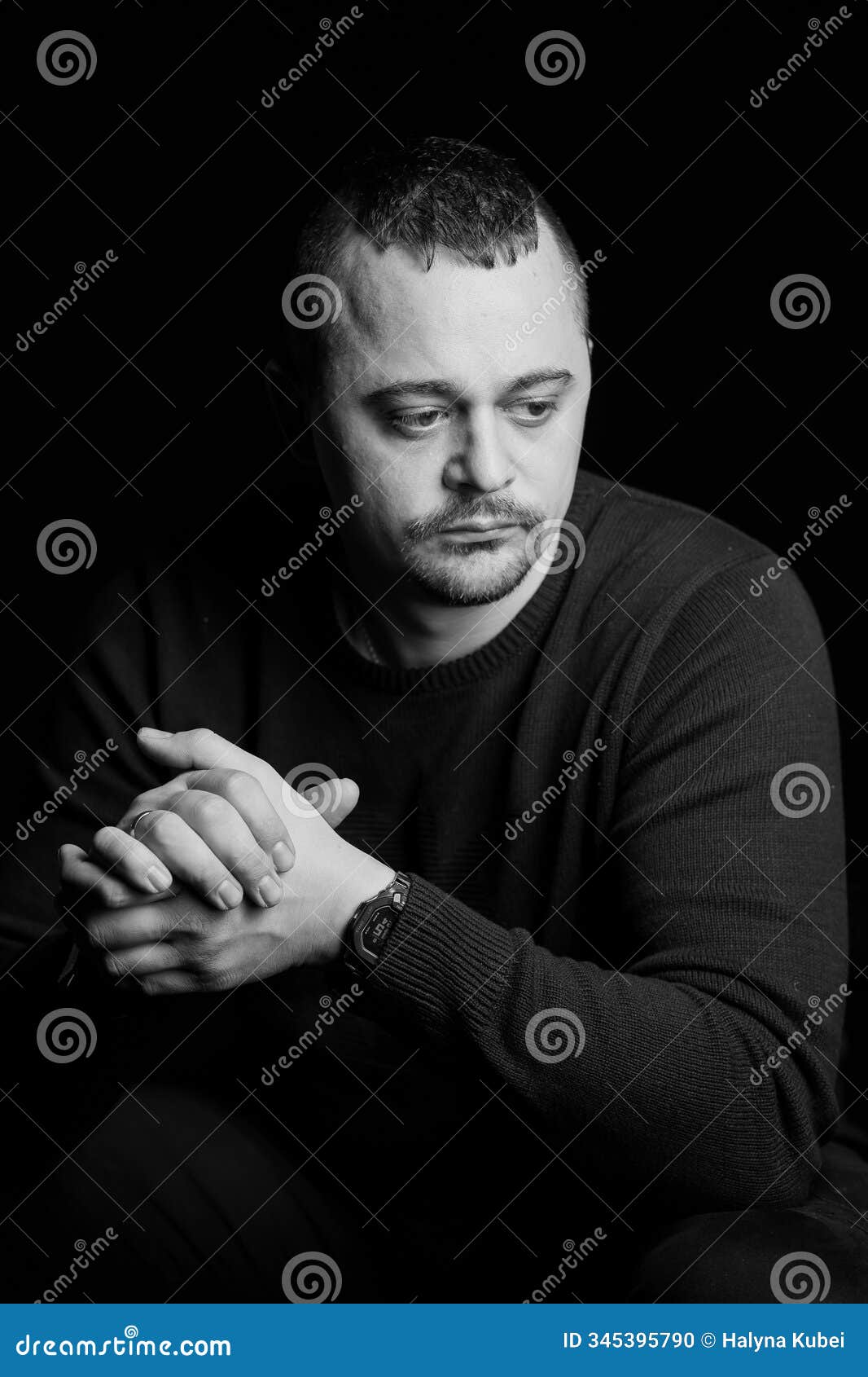 Contemplative Man in Thoughtful Pose Stock Photo - Image of white, dark ...
