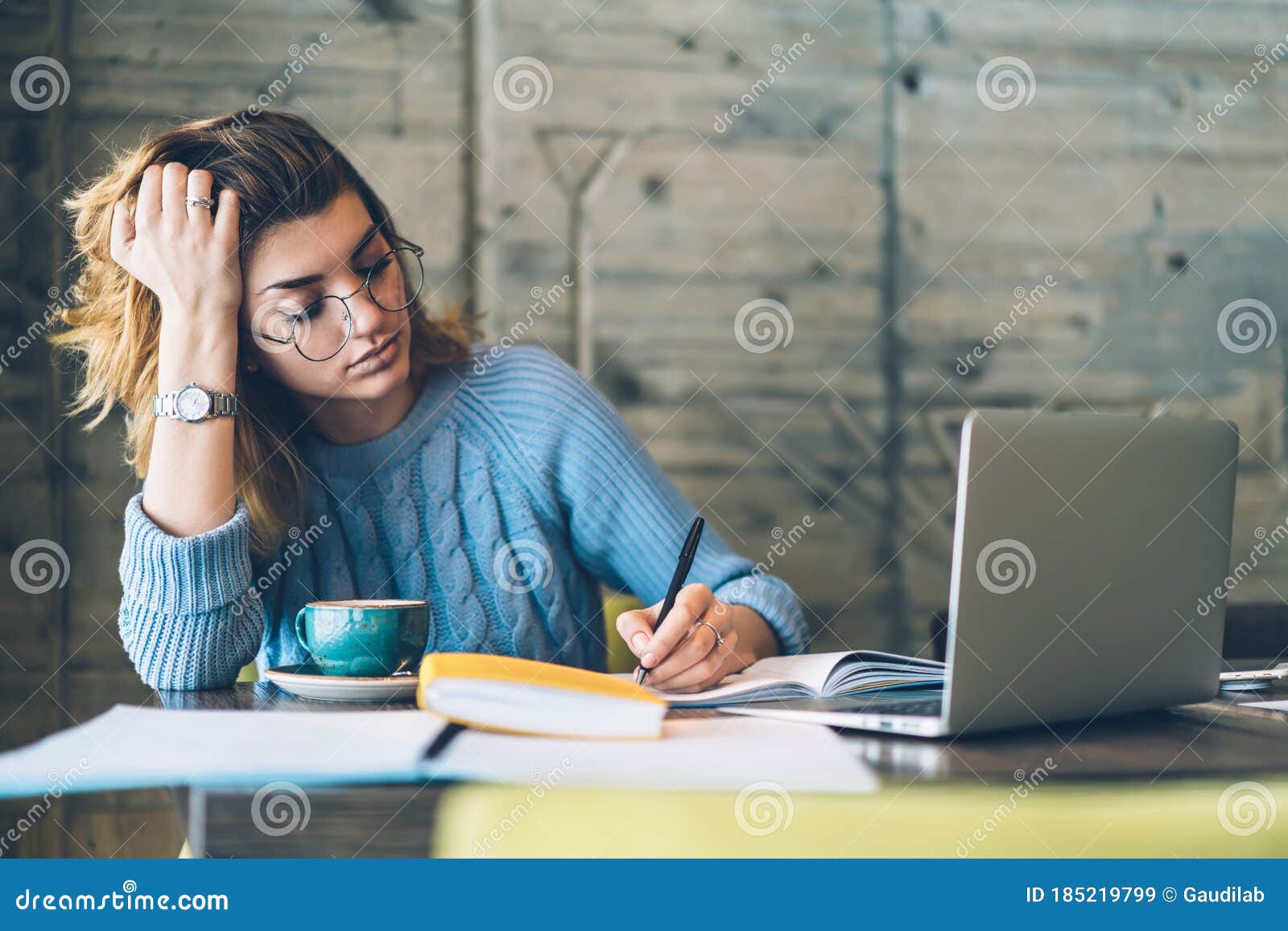 Contemplative Student Pondering on Course Work during Work at Netbook ...